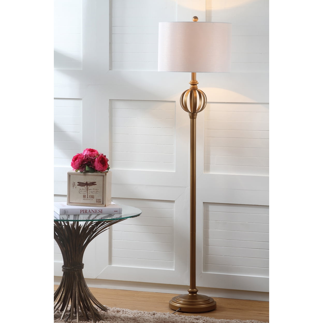 SAFAVIEH Garden Sphere 61.5 in. H Glam Floor Lamp, Gold/White Shade ...