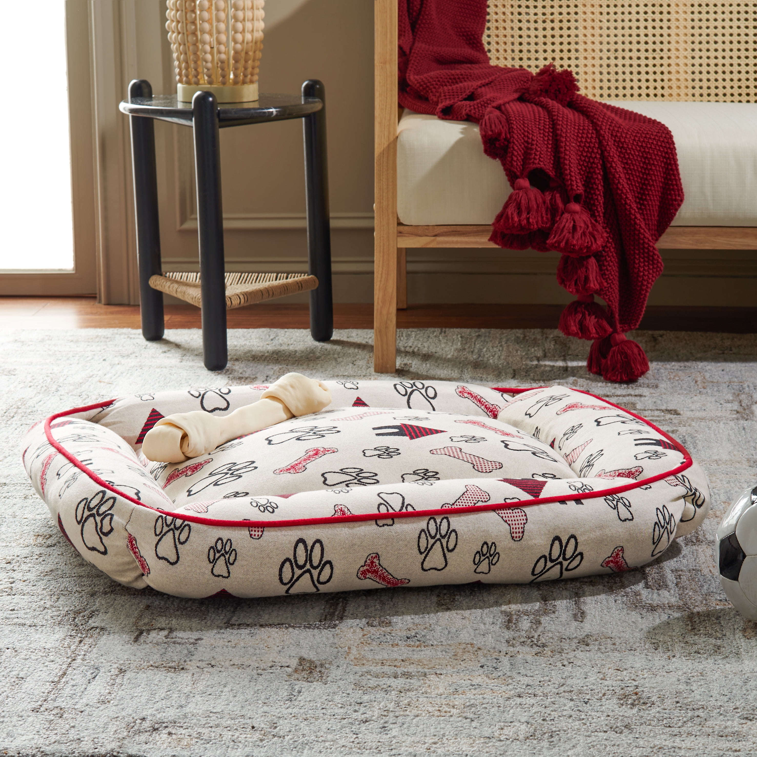 SAFAVIEH Genji Regular Pillow Style Dog Bed, Ivory/Red - Walmart.com