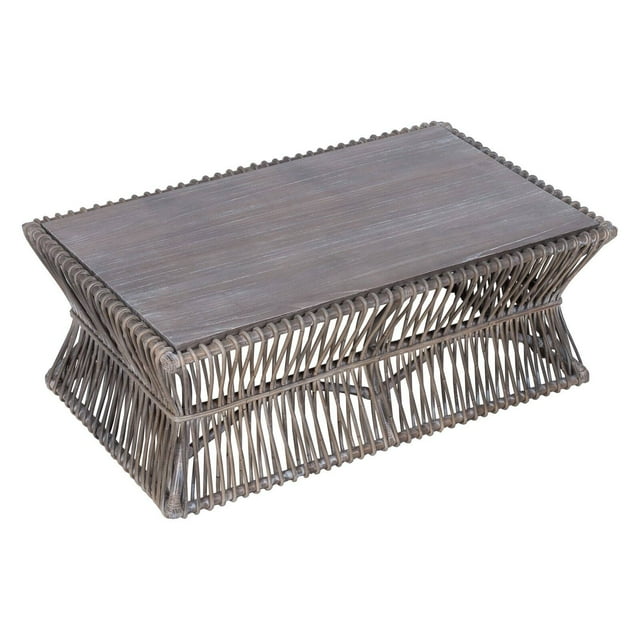 SAFAVIEH Gensho Solid Coastal Rattan Coffee Table, Grey - Walmart.com