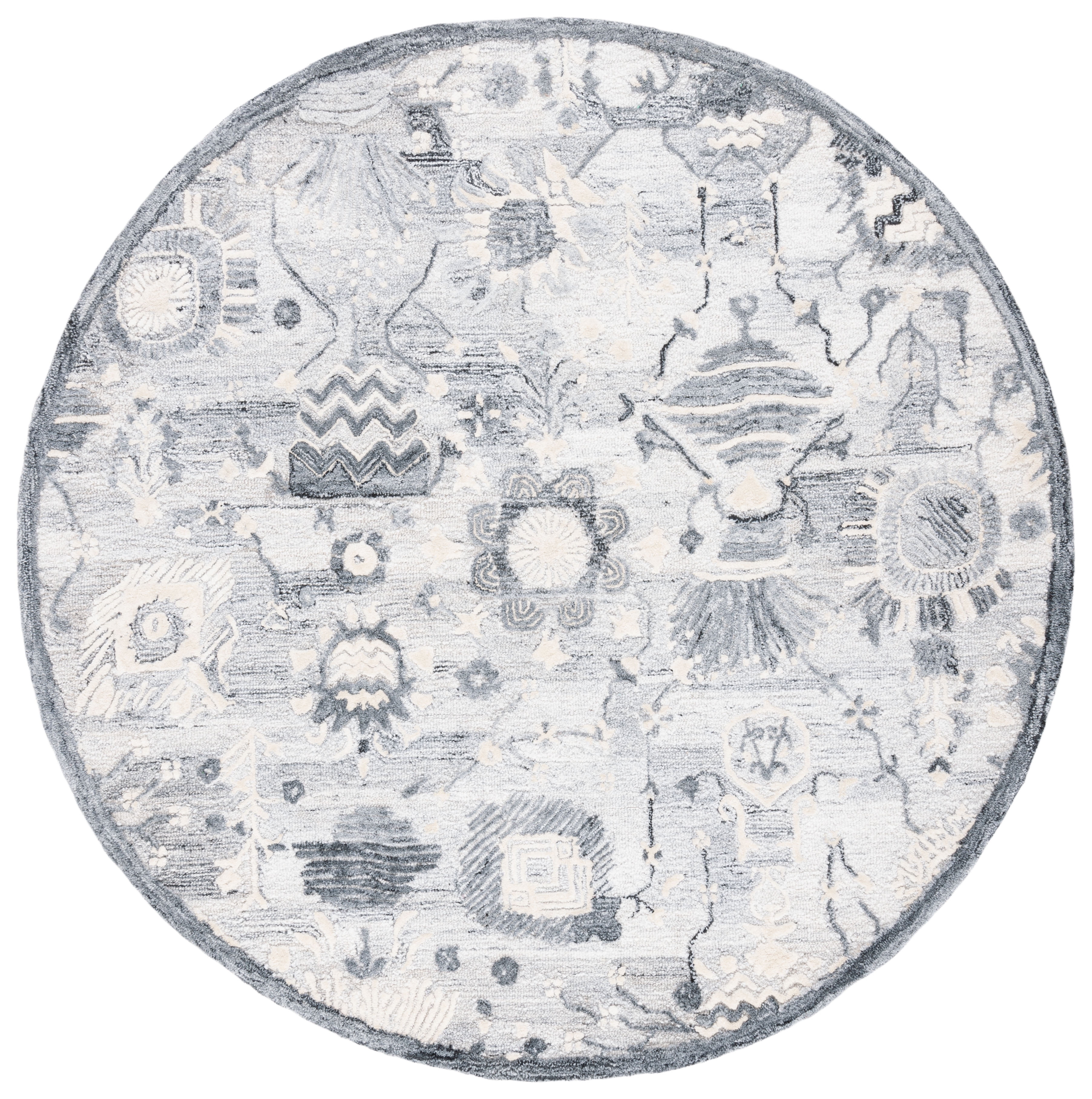 SAFAVIEH Glamour Quinten Floral Area Rug, Ivory/Grey, 6' x 6' Round ...