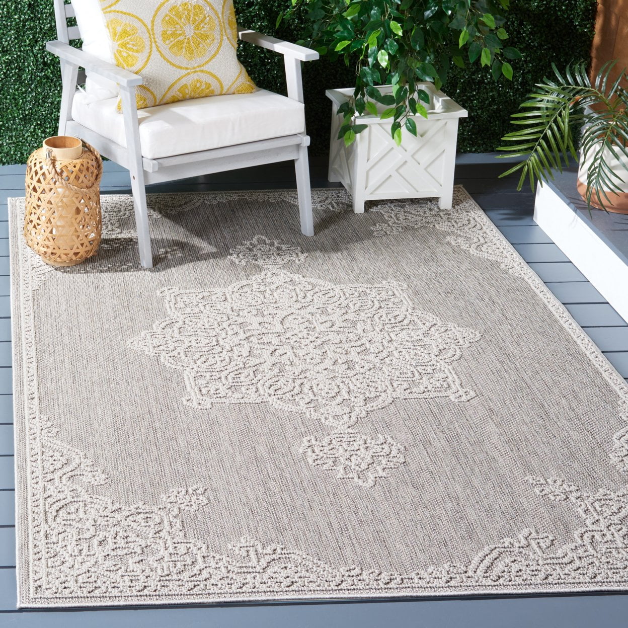 SAFAVIEH Global Vernon Abstract Indoor/Outdoor Area Rug, Grey/Ivory, 9 ...