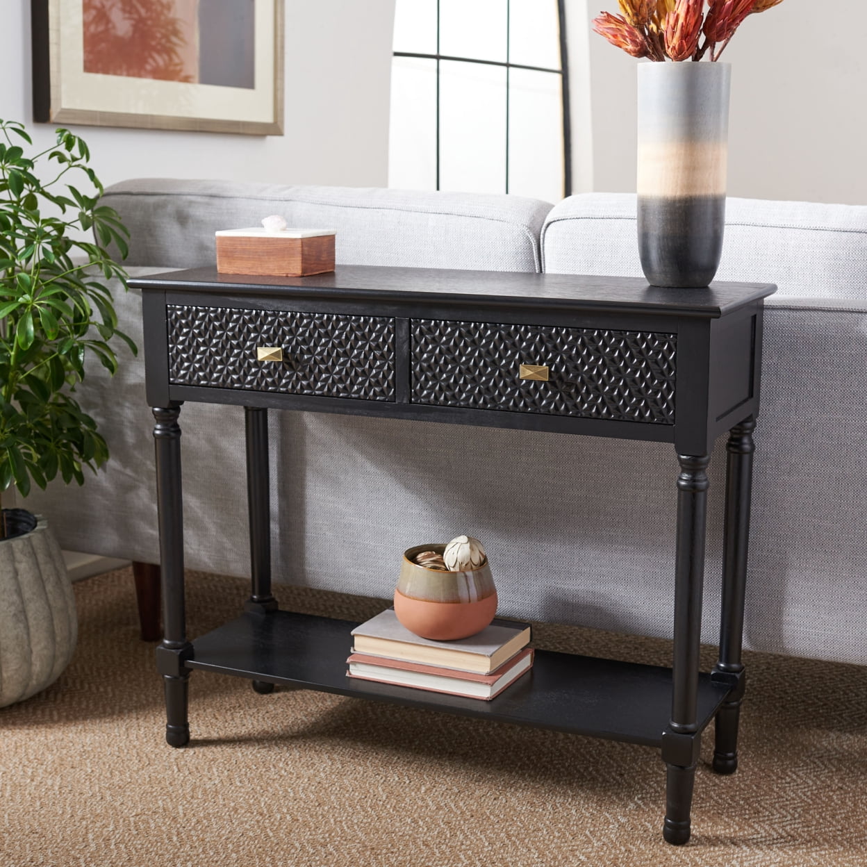 SAFAVIEH Halton Modern 2 Drawer Console Table, Black - Walmart.com