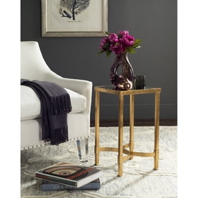 SAFAVIEH Calvin Solid Classic Round Gold Leaf End Table, Gold/Mirror ...