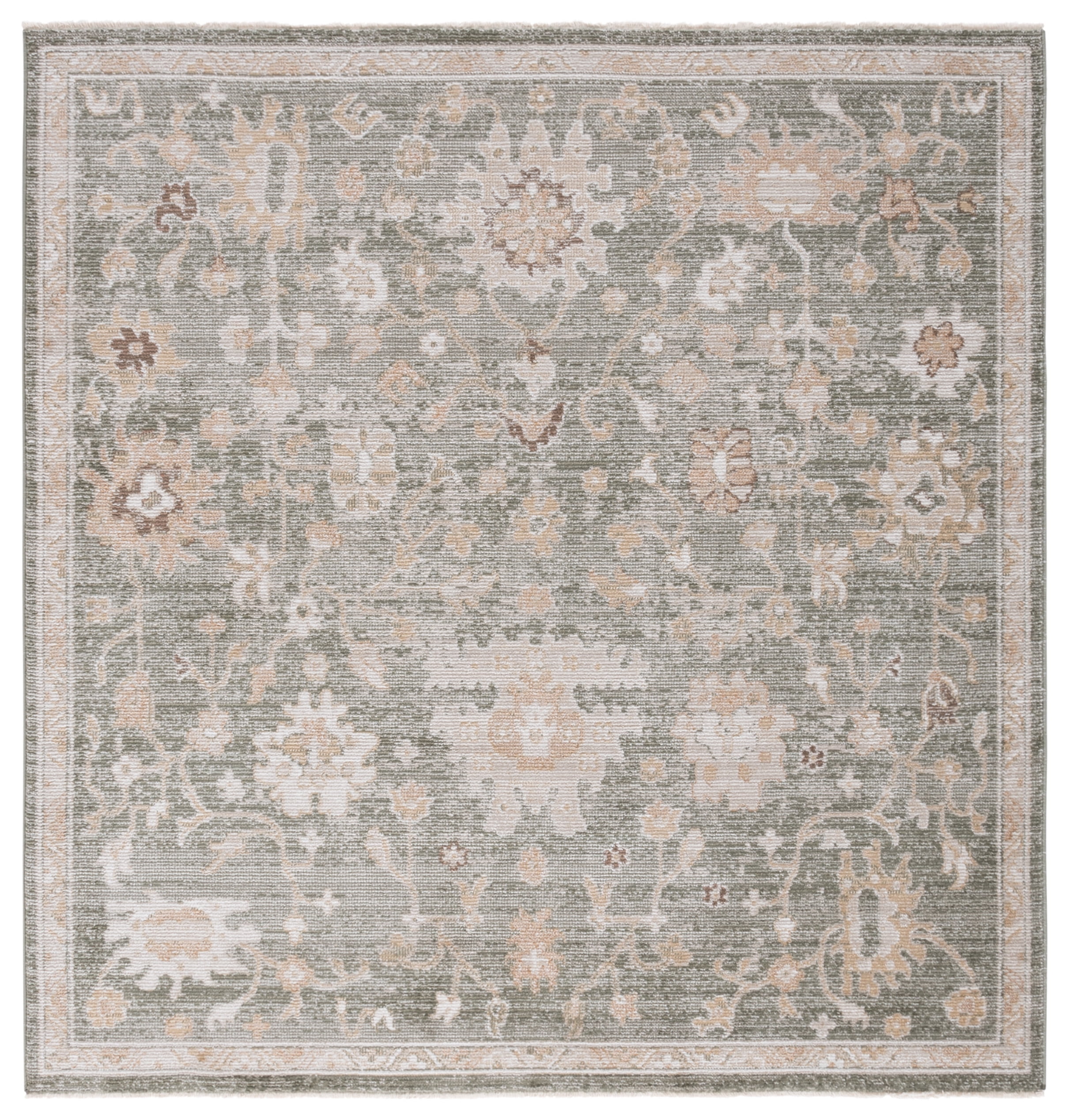 SAFAVIEH Hazel Faye Floral Area Rug, Green/Beige, 6' x 6' Square ...
