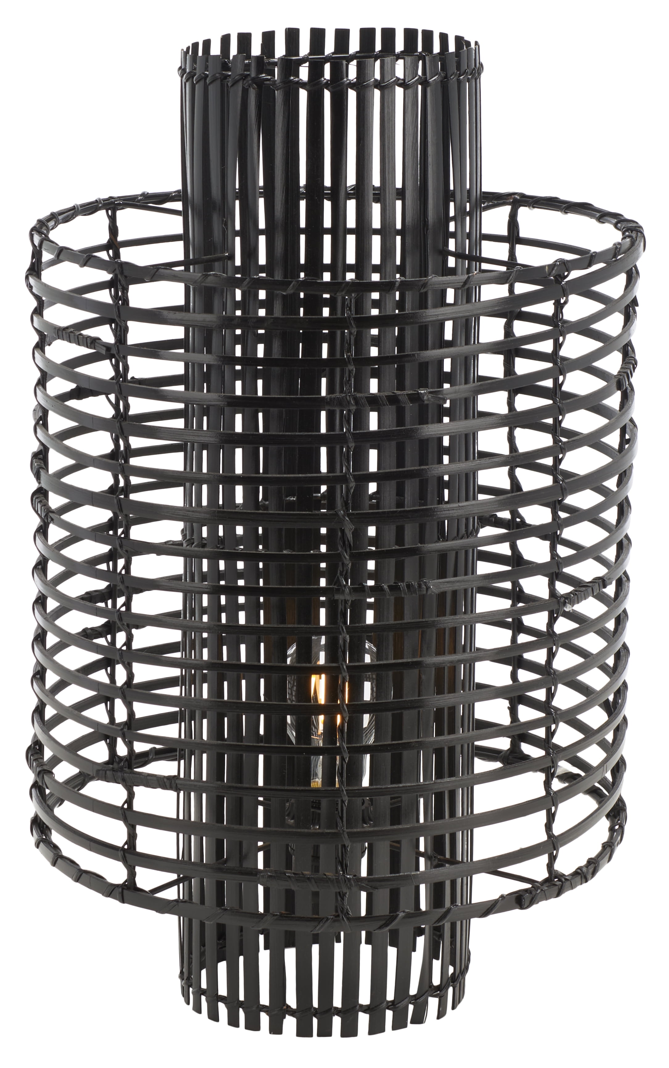 SAFAVIEH Hemera 19 in. Coastal Black Rattan Table Lamp with Black Shade ...
