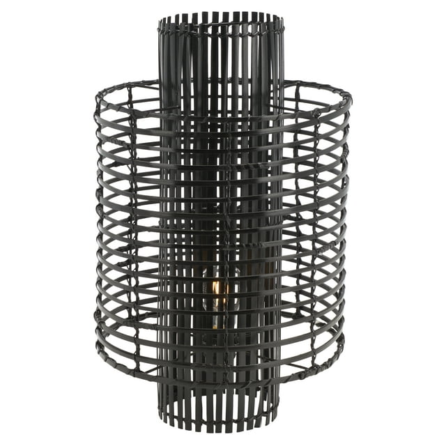 SAFAVIEH Hemera 19 in. Coastal Black Rattan Table Lamp with Black Shade ...