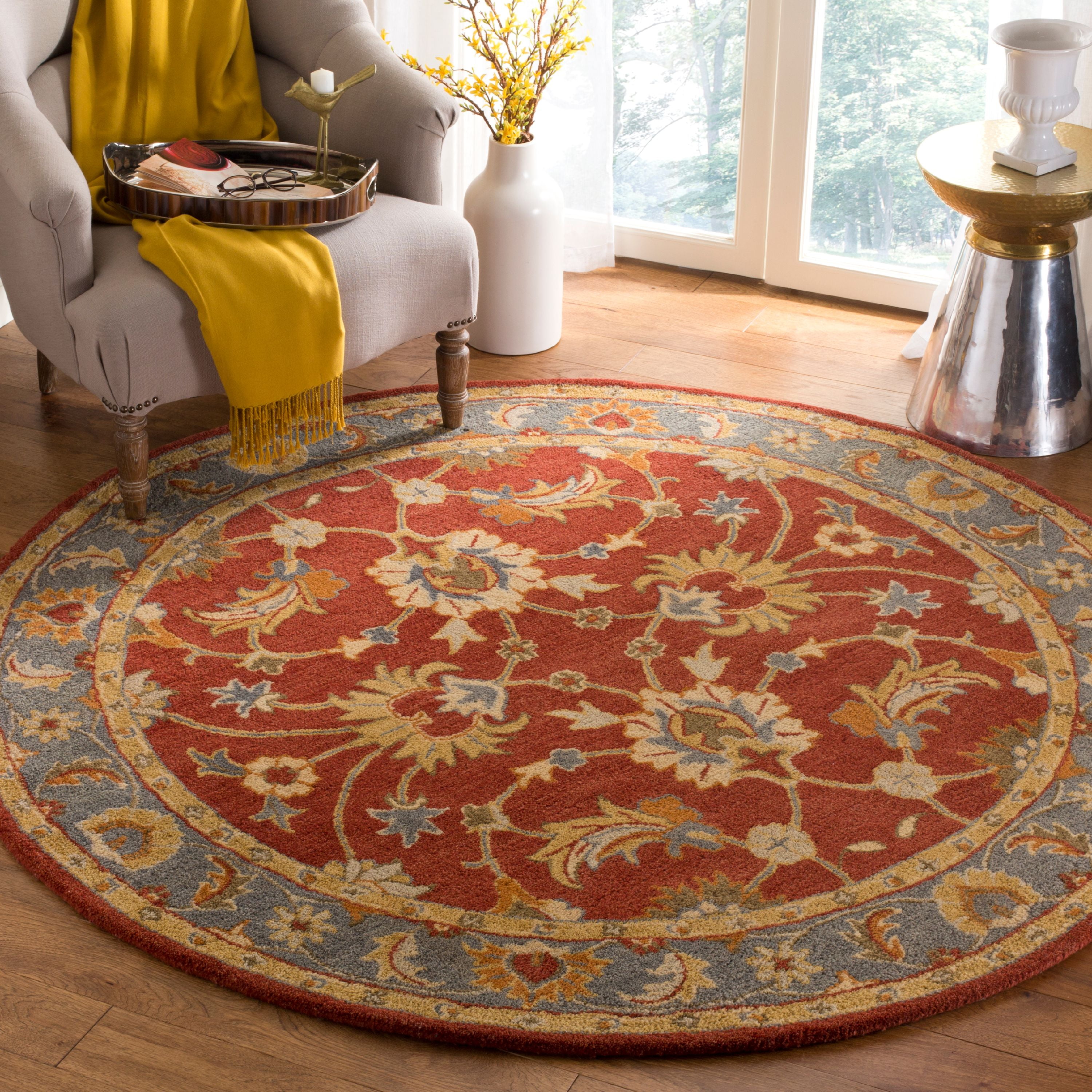 SAFAVIEH Heritage Chauncey Traditional Wool Area Rug, Red/Blue, 6' x 6 ...