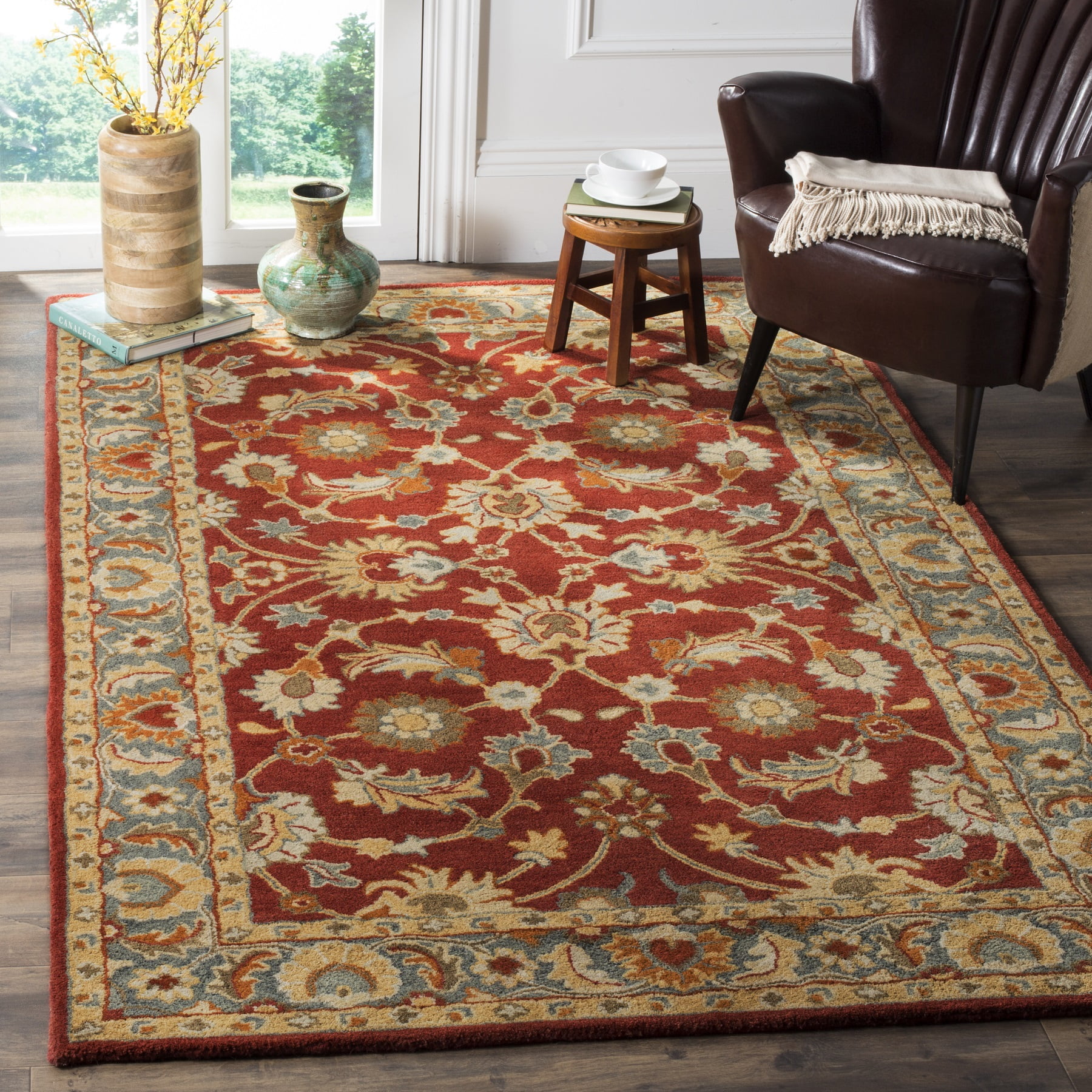 SAFAVIEH Heritage Chauncey Traditional Wool Area Rug, Red/Blue, 6' x 9 ...