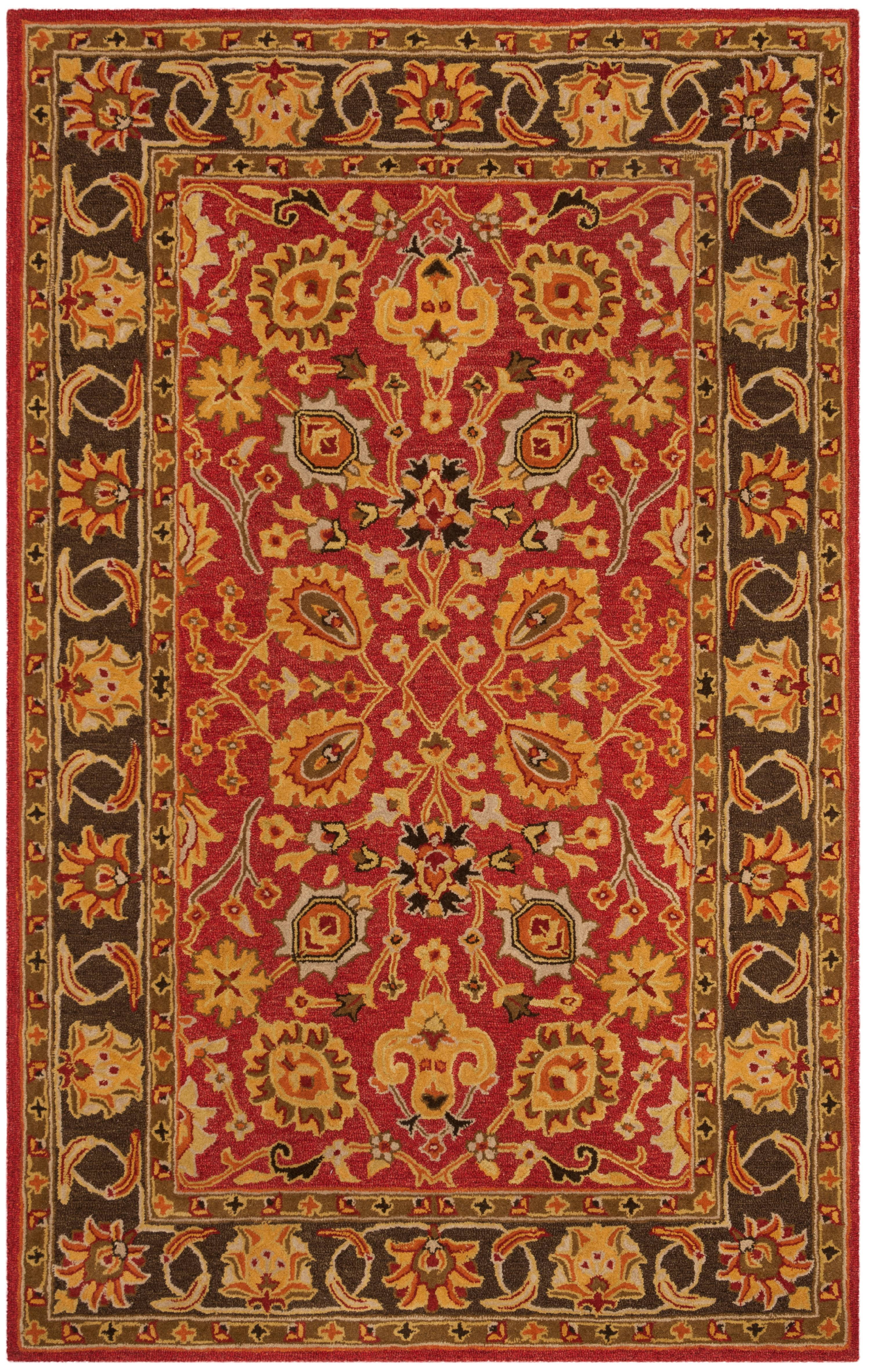 SAFAVIEH Heritage Clarisse Floral Wool Area Rug, Red/Gold, 6' x 6 ...