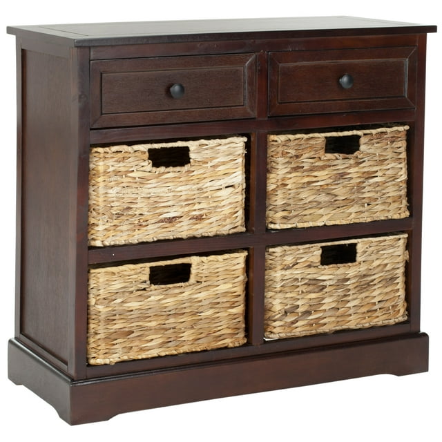 SAFAVIEH Herman Rustic 2-Drawer Storage Unit with 4 Wicker Baskets (29. ...