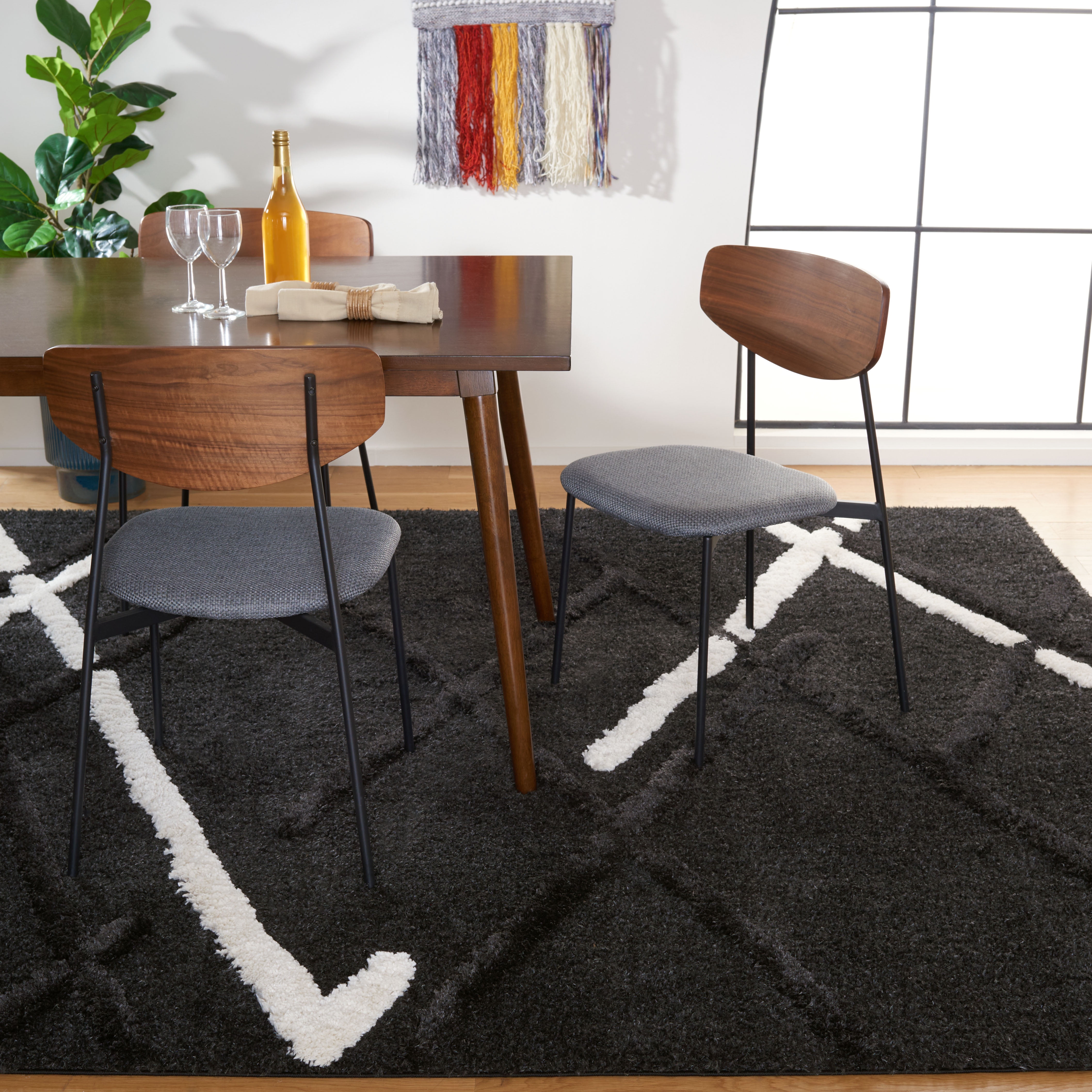 Safavieh Hi-Lo Proinsias Diamond Shag Area Rug, Charcoal/Ivory, 8' x 10 ...