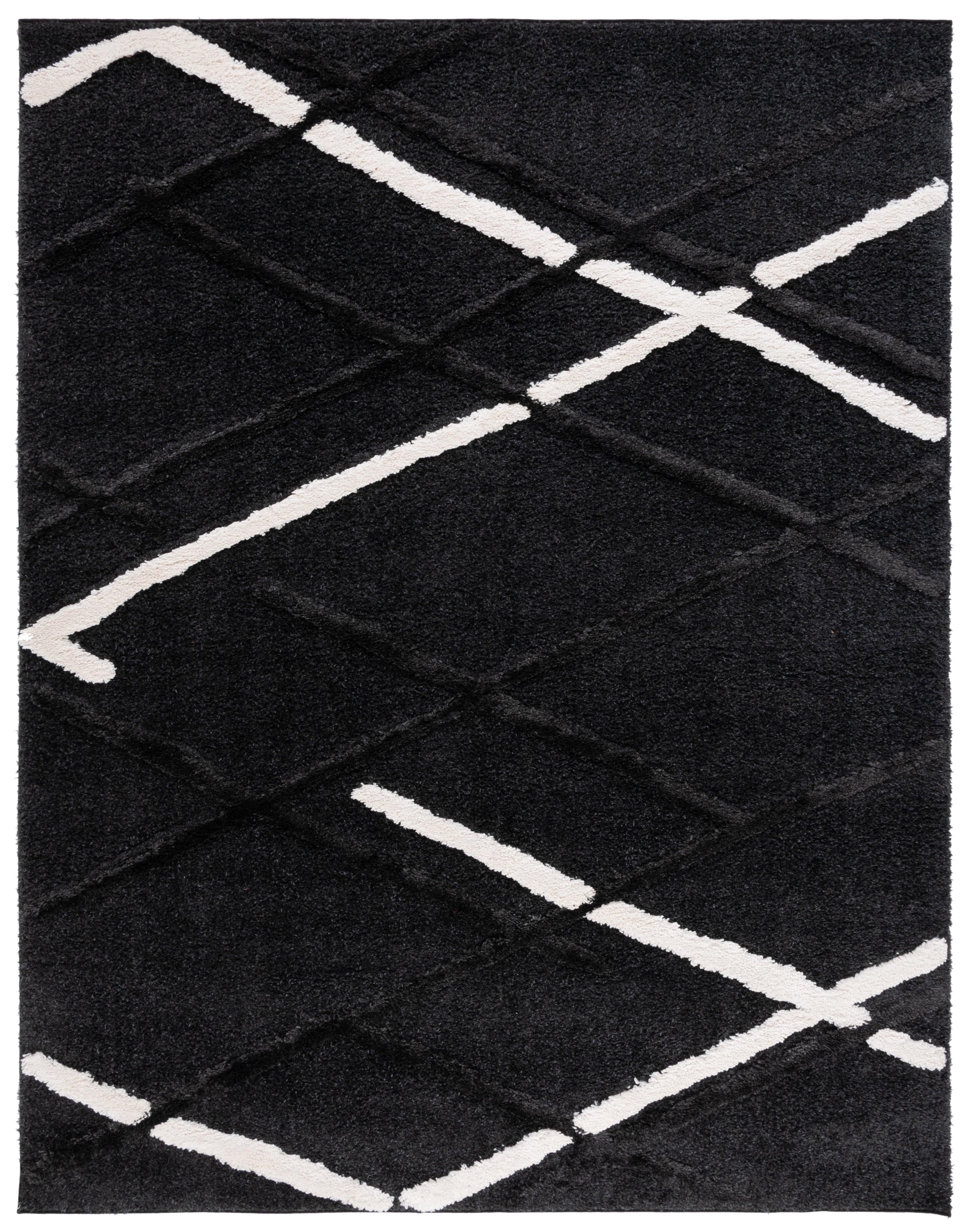 SAFAVIEH Hi-Lo Proinsias Diamond Shag Area Rug, Charcoal/Ivory, 9' x 12 ...