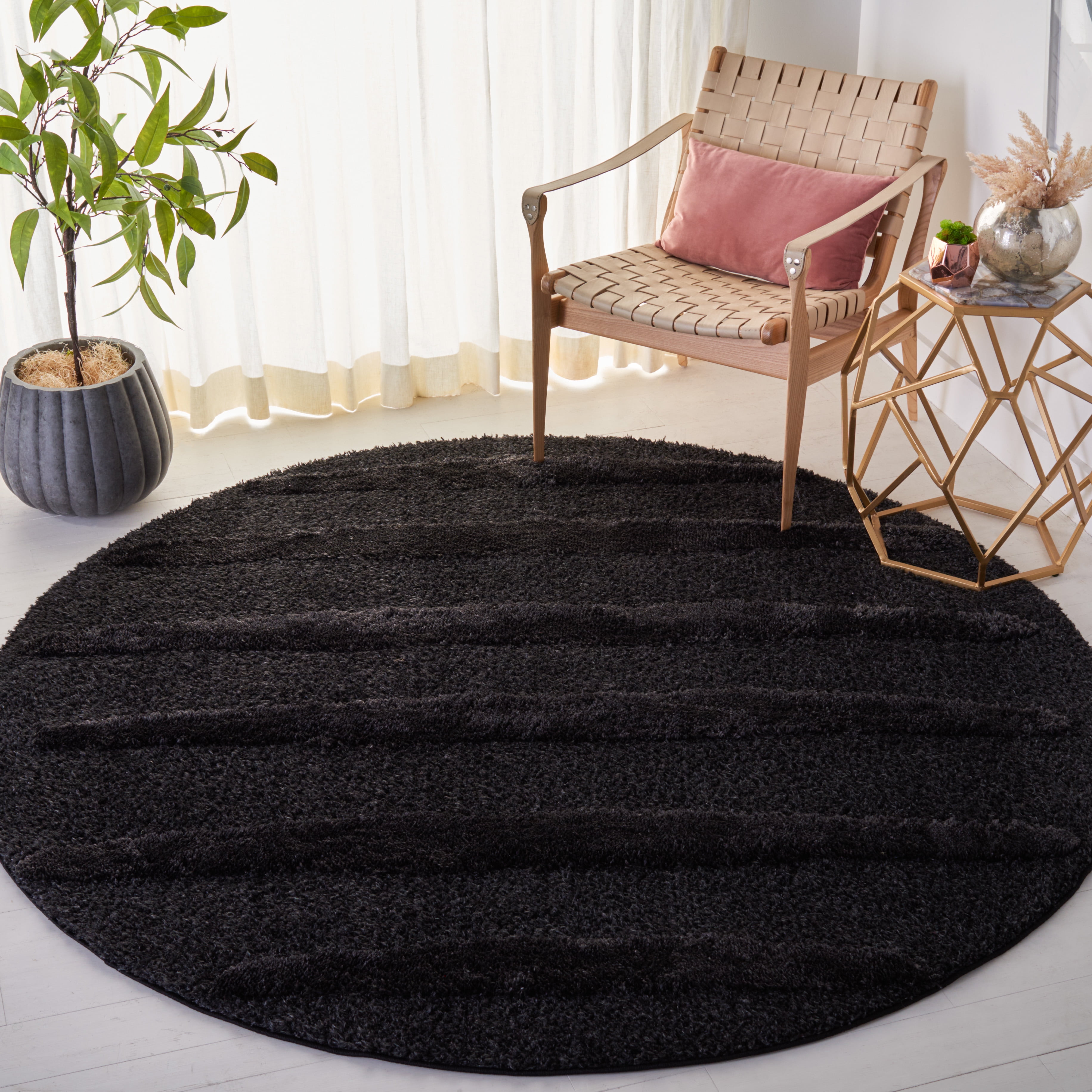 Safavieh Hi-Lo Tucker Striped Shag Area Rug, Charcoal, 6'7" x 6'7 ...