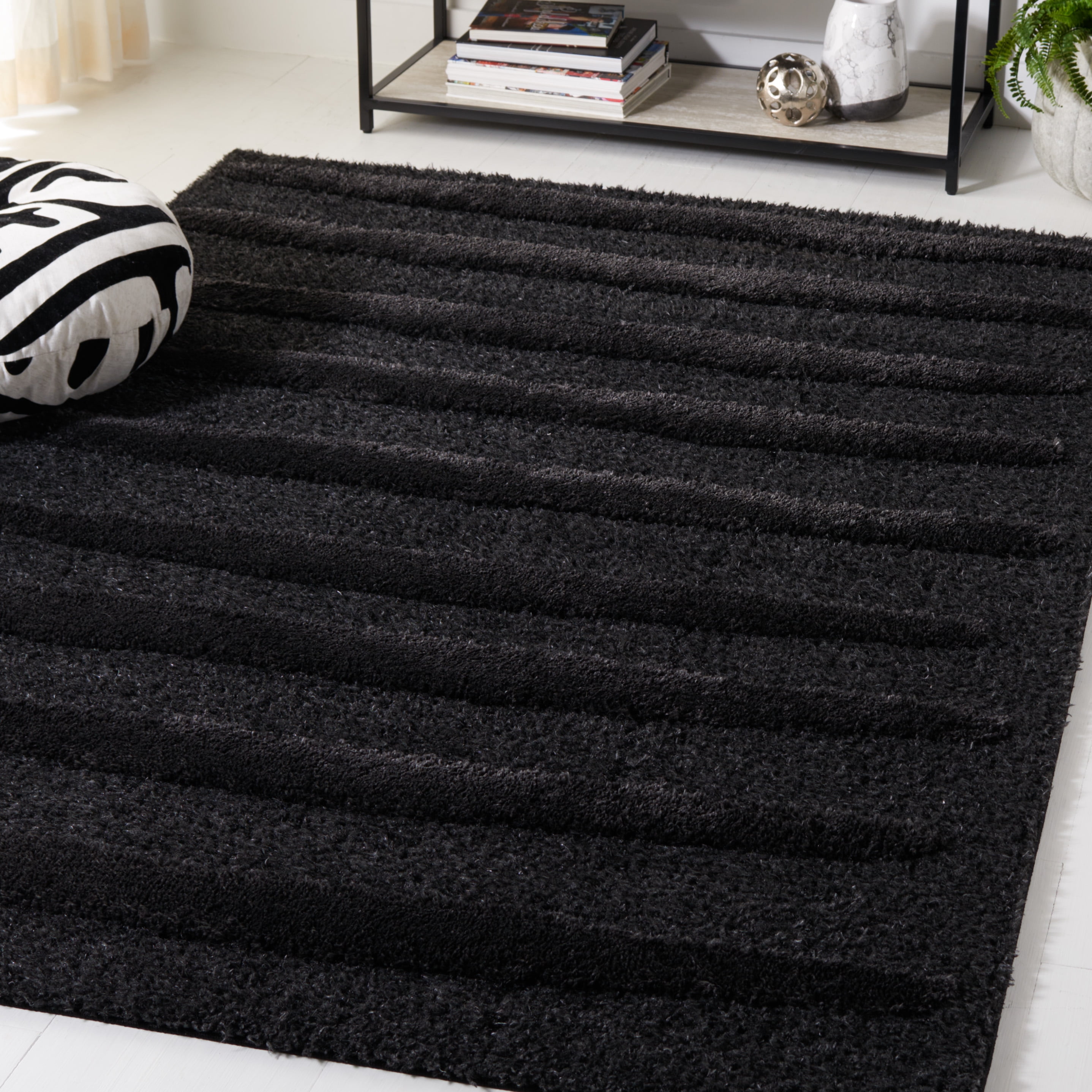 Safavieh Hi-Lo Tucker Striped Shag Area Rug, Charcoal, 6'7" x 6'7 ...