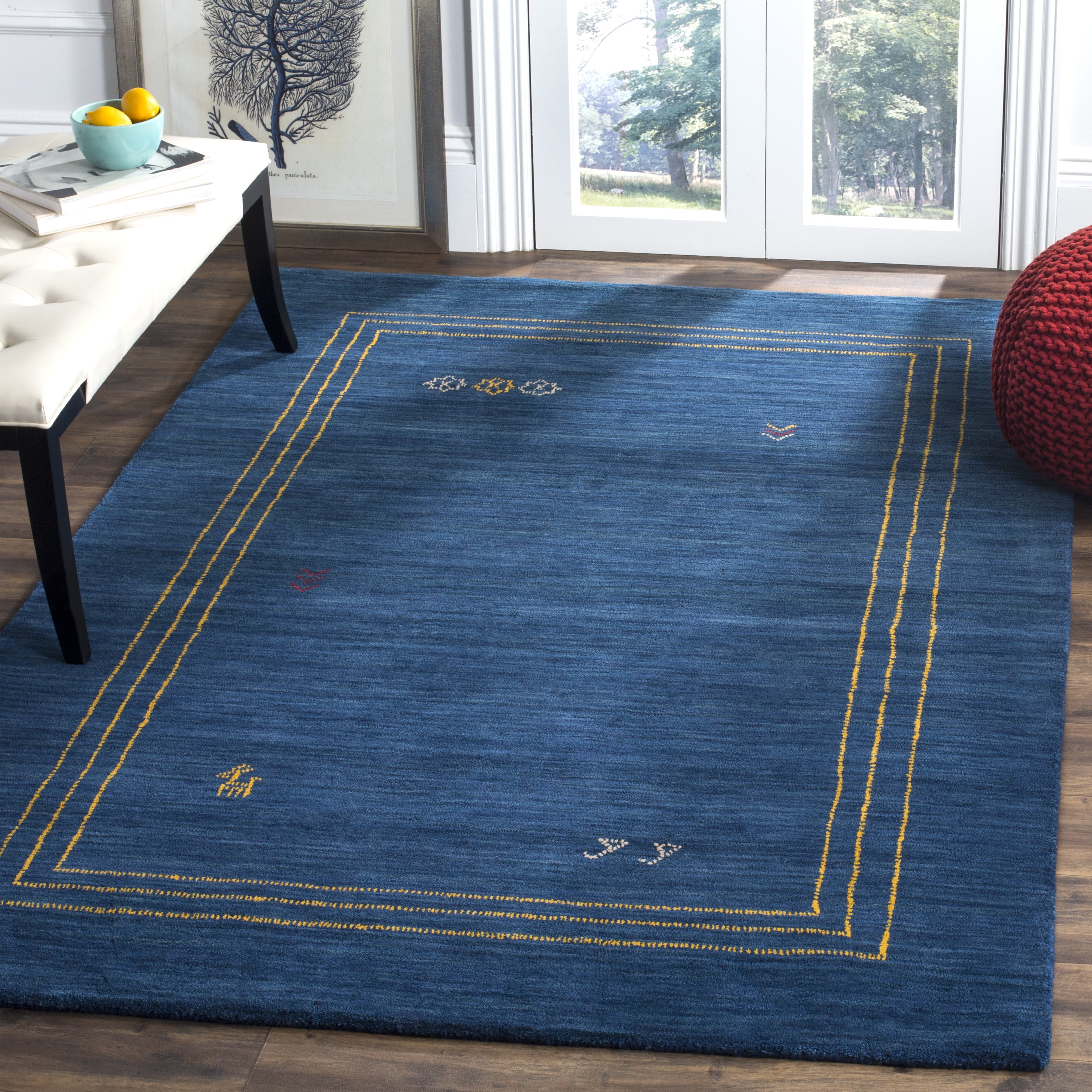 SAFAVIEH Himalaya Calanthia Solid Bordered Wool Area Rug, Blue/Multi, 3 ...