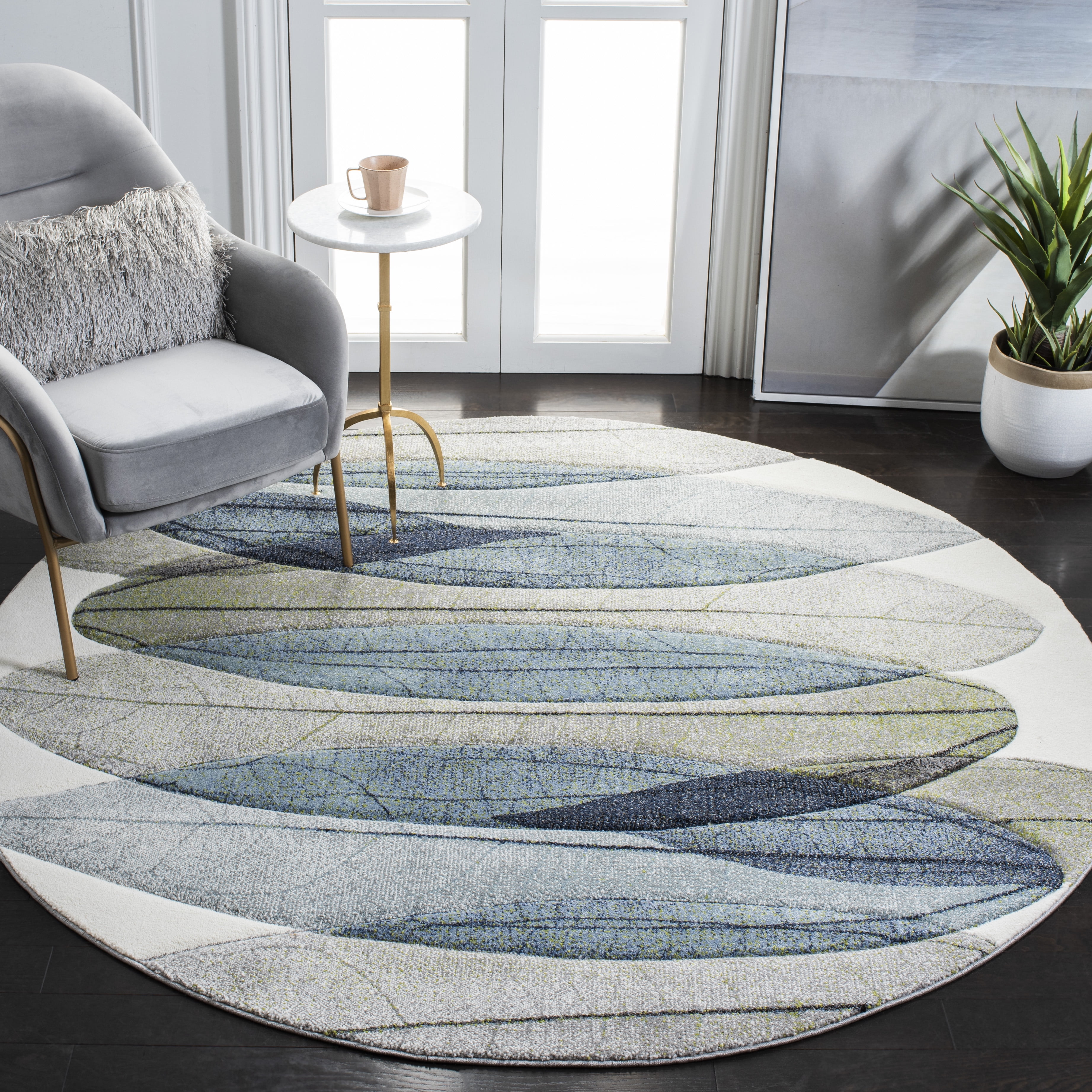 Safavieh Hollywood Dalia Abstract Area Rug, Ivory/Blue Green, 6'7" x 6 ...