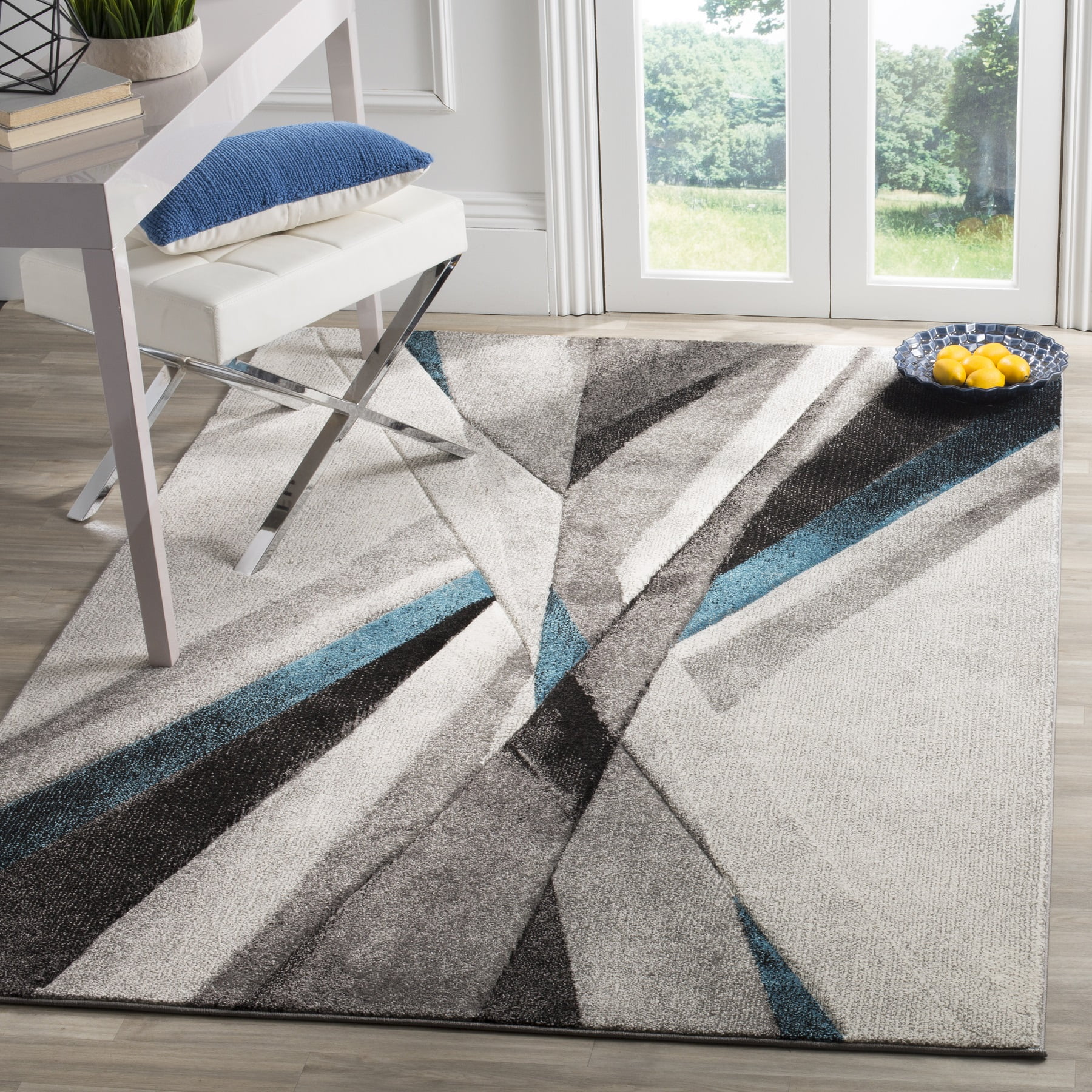 SAFAVIEH Hollywood Jennifer Abstract Area Rug, Grey/Teal, 10'6" x 14 ...