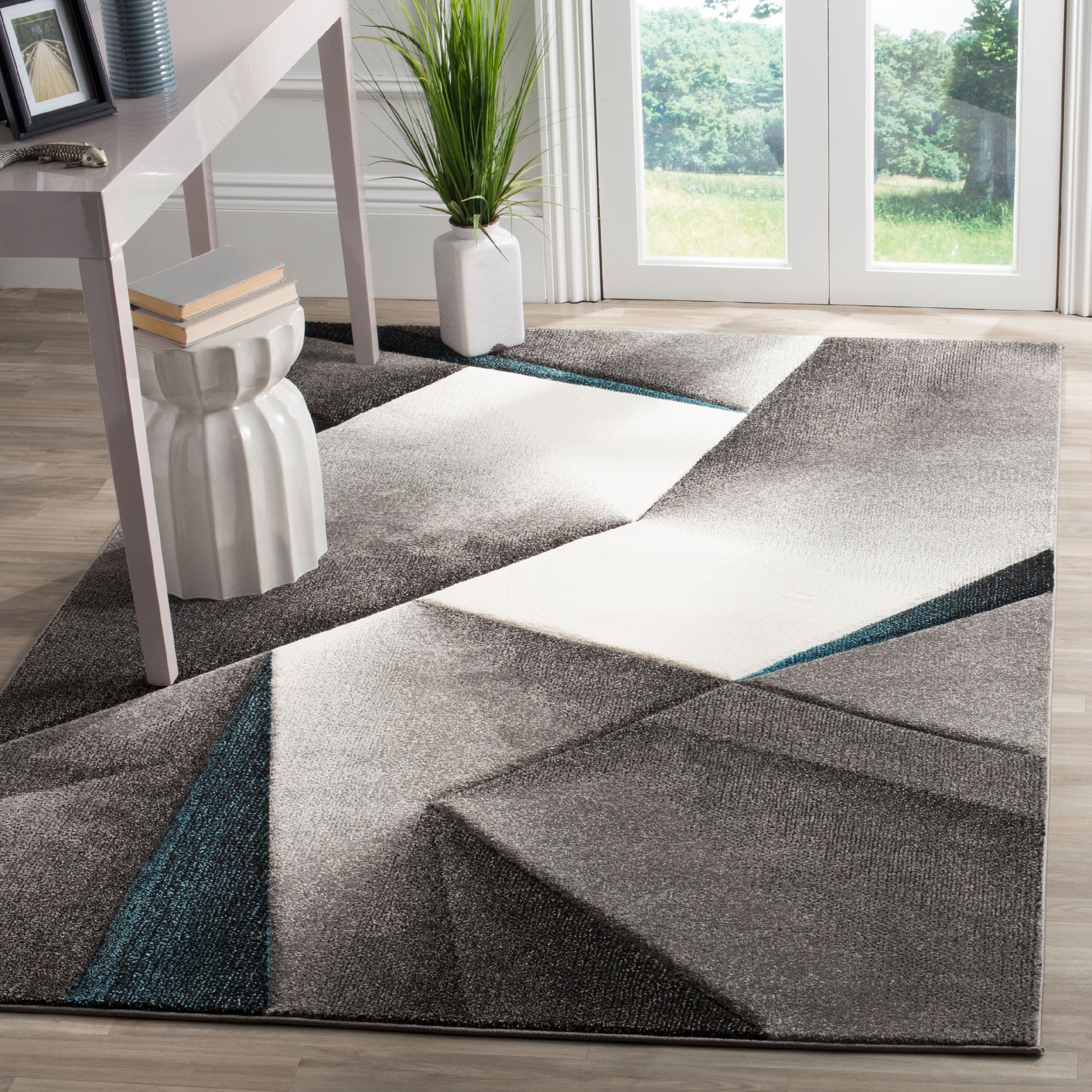 SAFAVIEH Hollywood Nicholas Abstract Area Rug, Grey/Teal, 8' x 10 ...