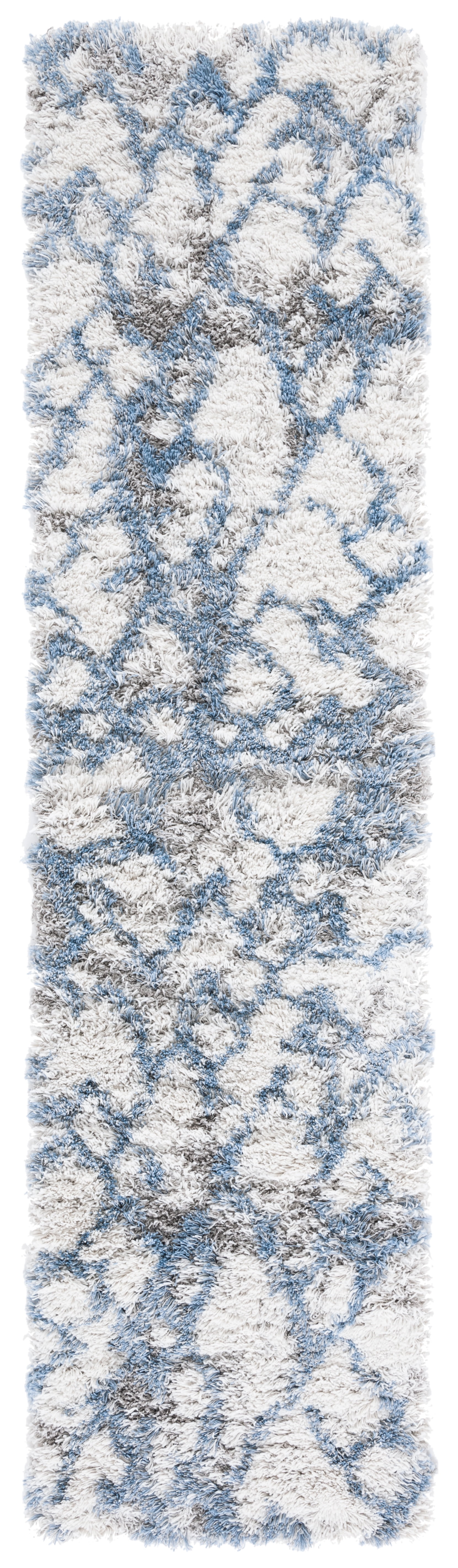 SAFAVIEH Horizon Milica Abstract Shag Runner Rug, Ivory/Blue, 2' x 7 ...