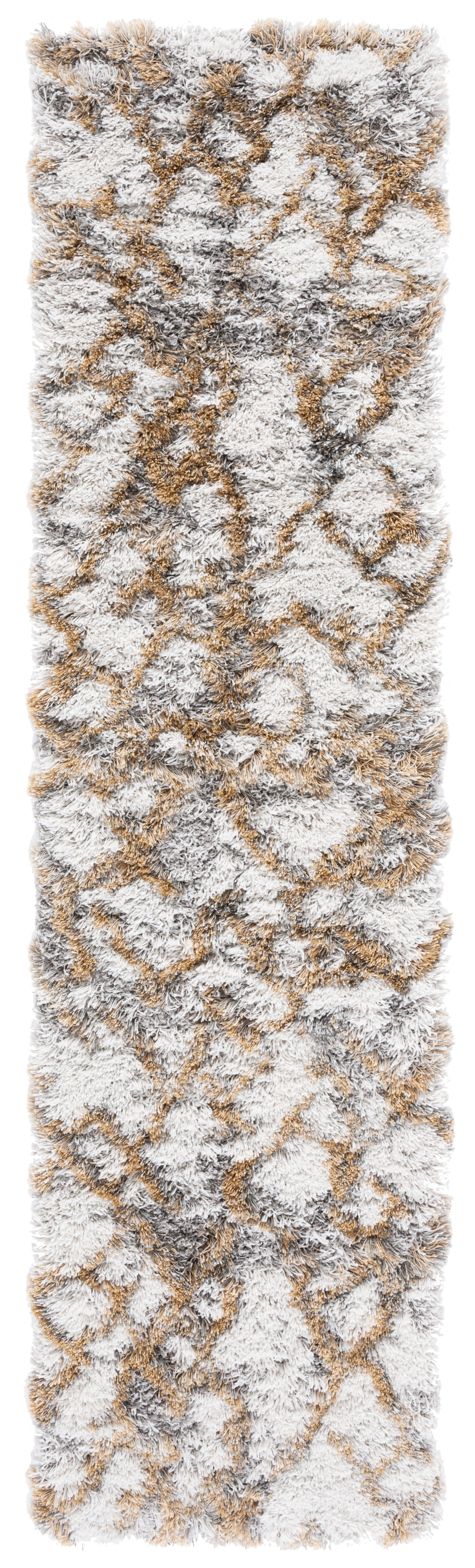 SAFAVIEH Horizon Milica Abstract Shag Runner Rug, Ivory/Gold, 2' x 11 ...