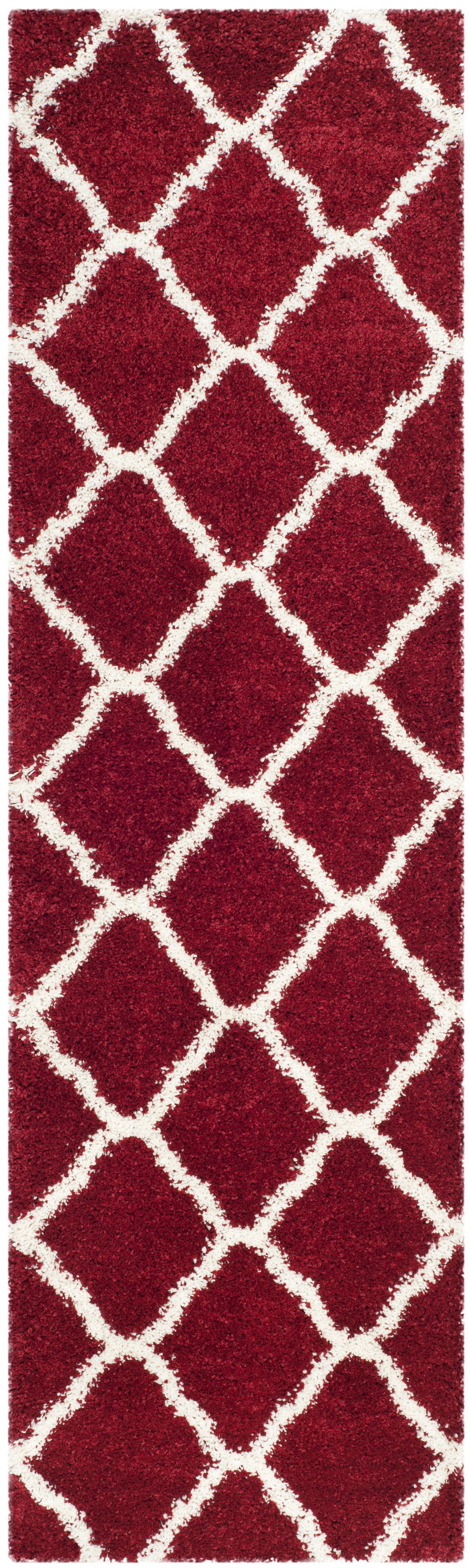 SAFAVIEH Hudson Aline Plush Geometric Shag Runner Rug, Red/Ivory, 2'3 ...