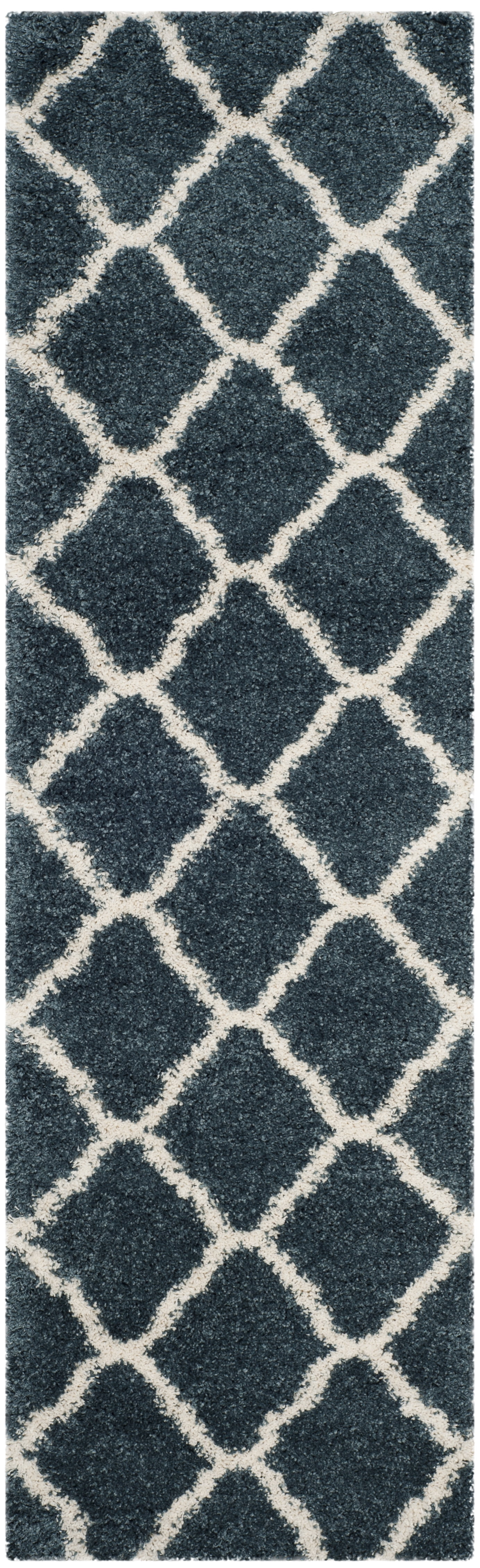 SAFAVIEH Hudson Aline Plush Geometric Shag Runner Rug, Slate Blue/Ivory ...