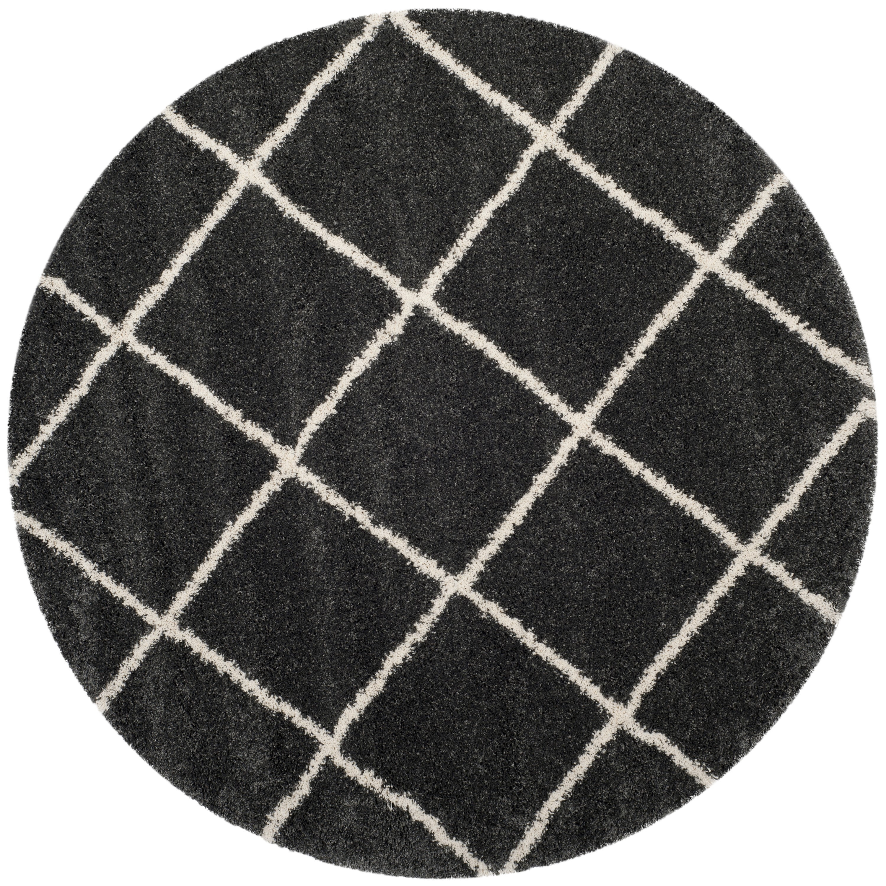SAFAVIEH Hudson Amias Plush Geometric Shag Area Rug, Dark Grey/Ivory ...