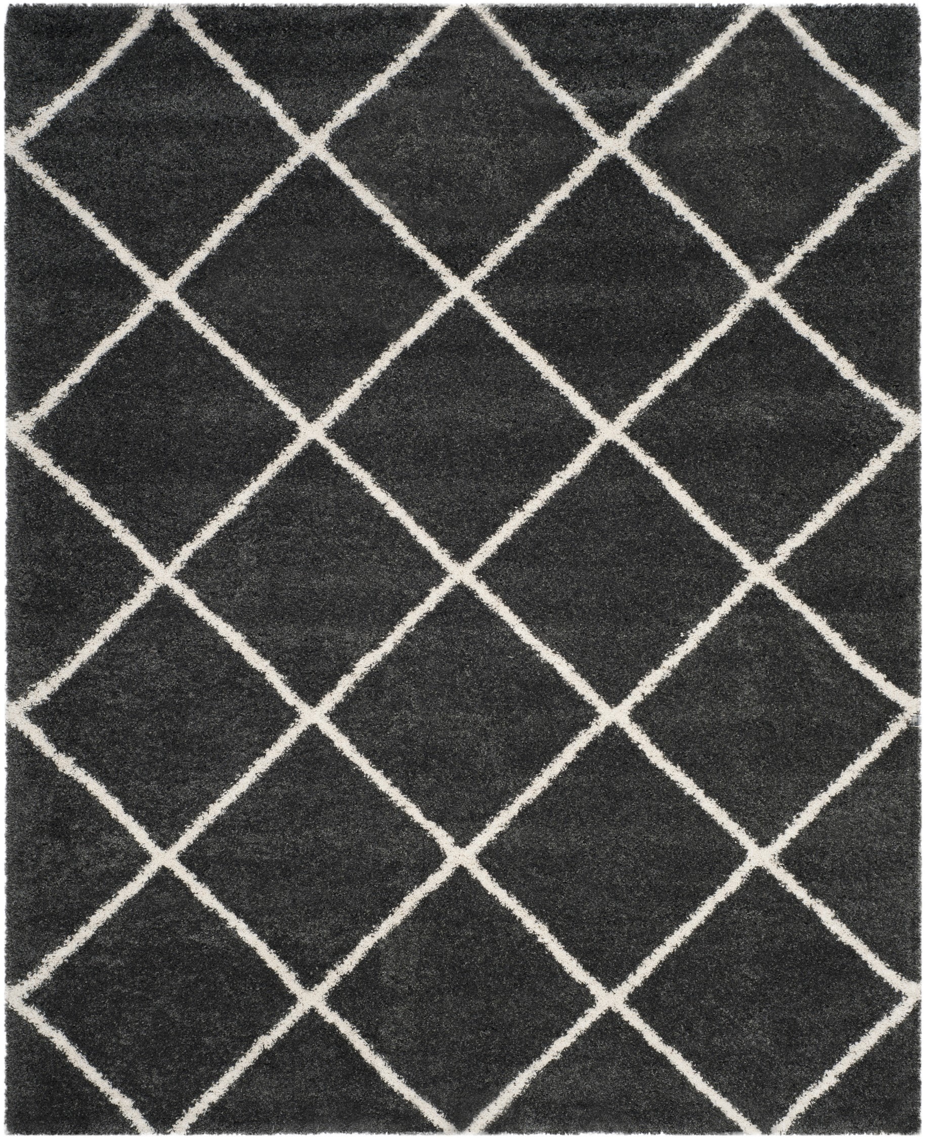 SAFAVIEH Hudson Amias Plush Geometric Shag Area Rug, Dark Grey/Ivory ...
