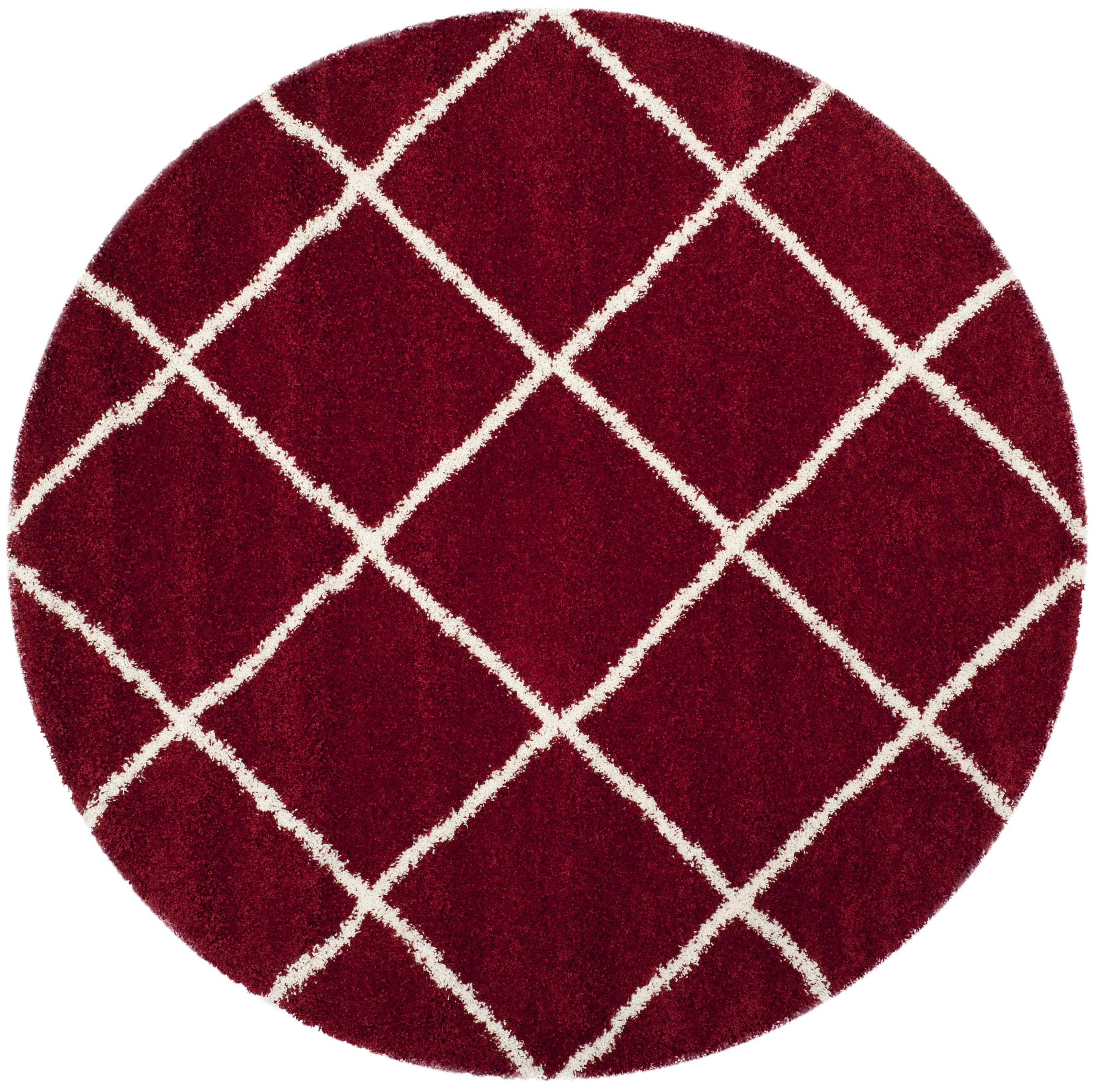 SAFAVIEH Hudson Amias Plush Geometric Shag Area Rug, Red/Ivory, 5' x 5 ...