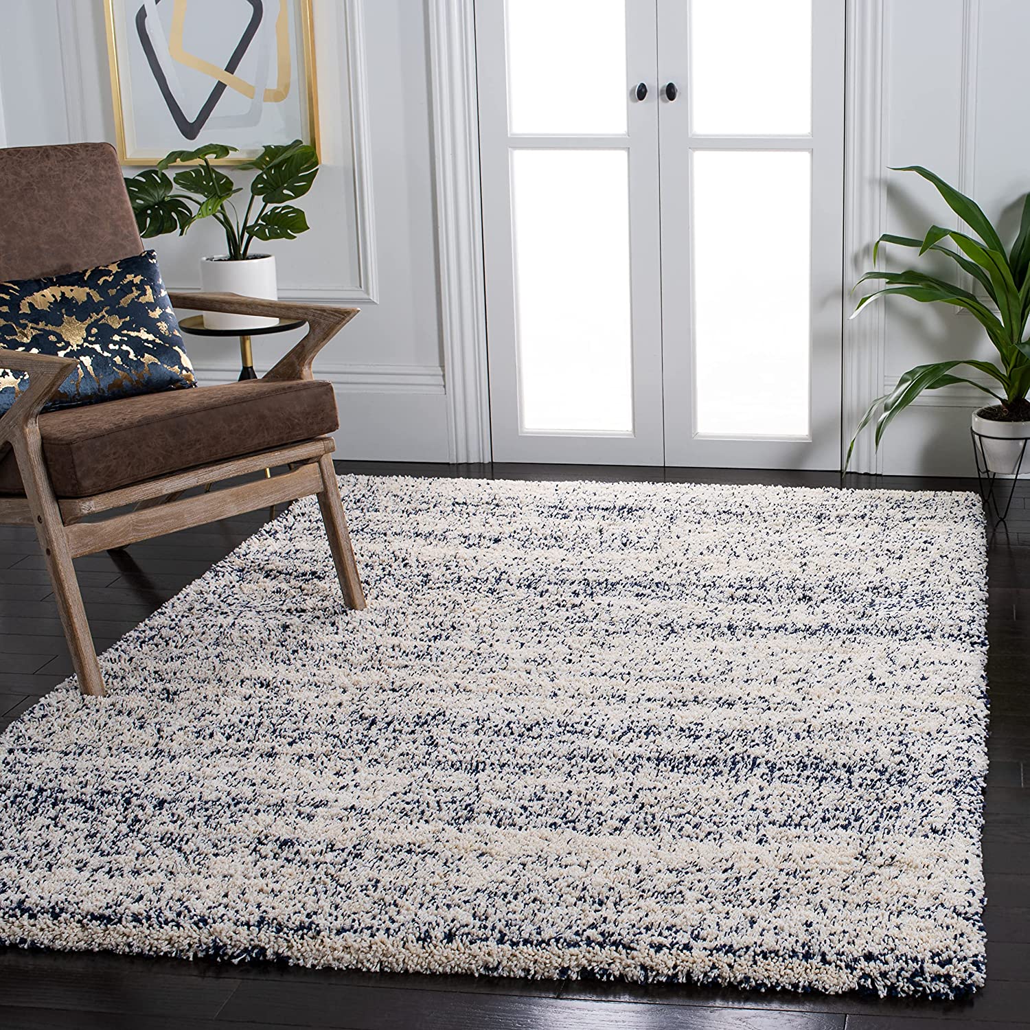 SAFAVIEH Hudson Shag Collection Accent Rug - 3' x 5', Ivory & Navy, Non ...