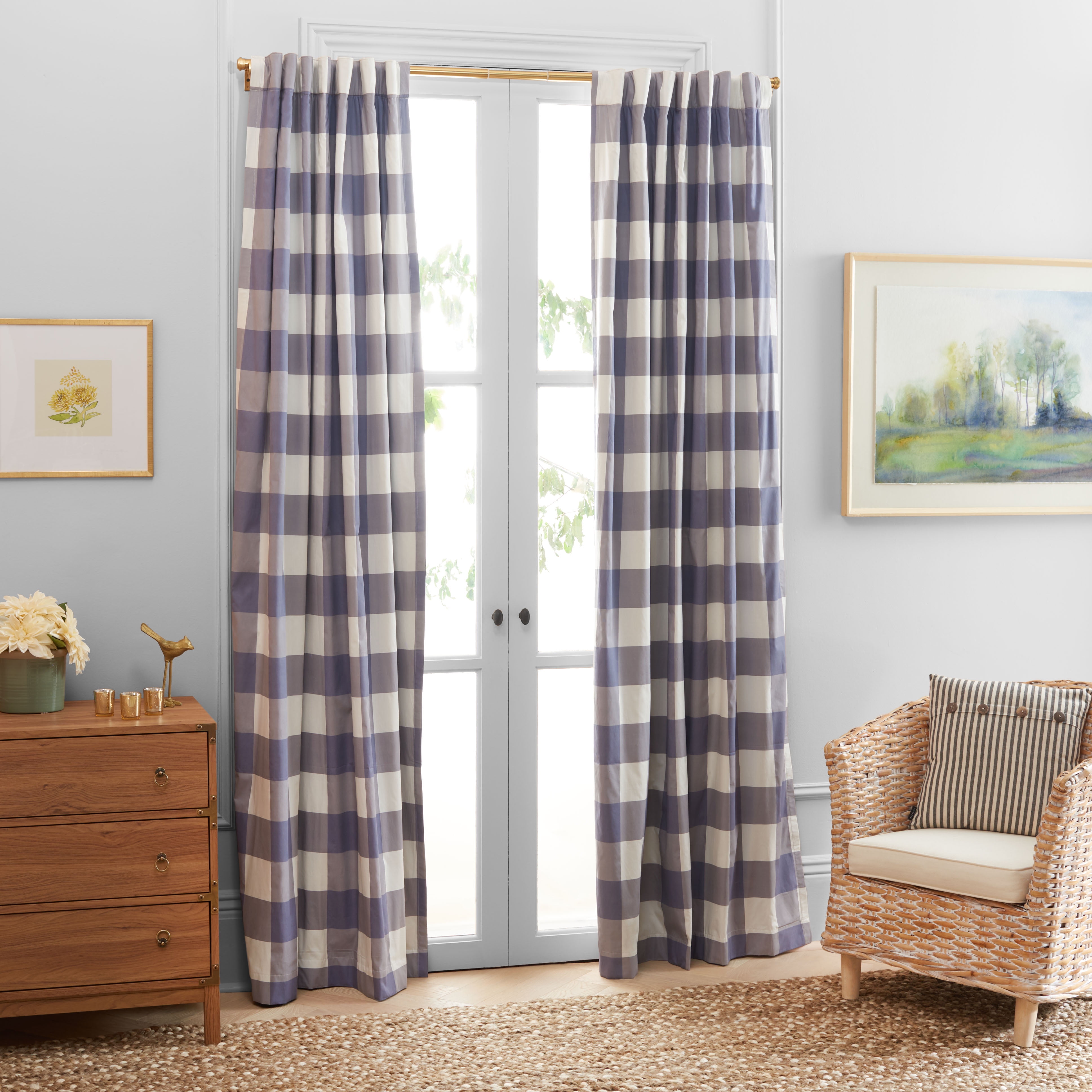 SAFAVIEH Hyland Coastal Blue Plaid Tab Top Blackout Curtains, 52" x 84 ...