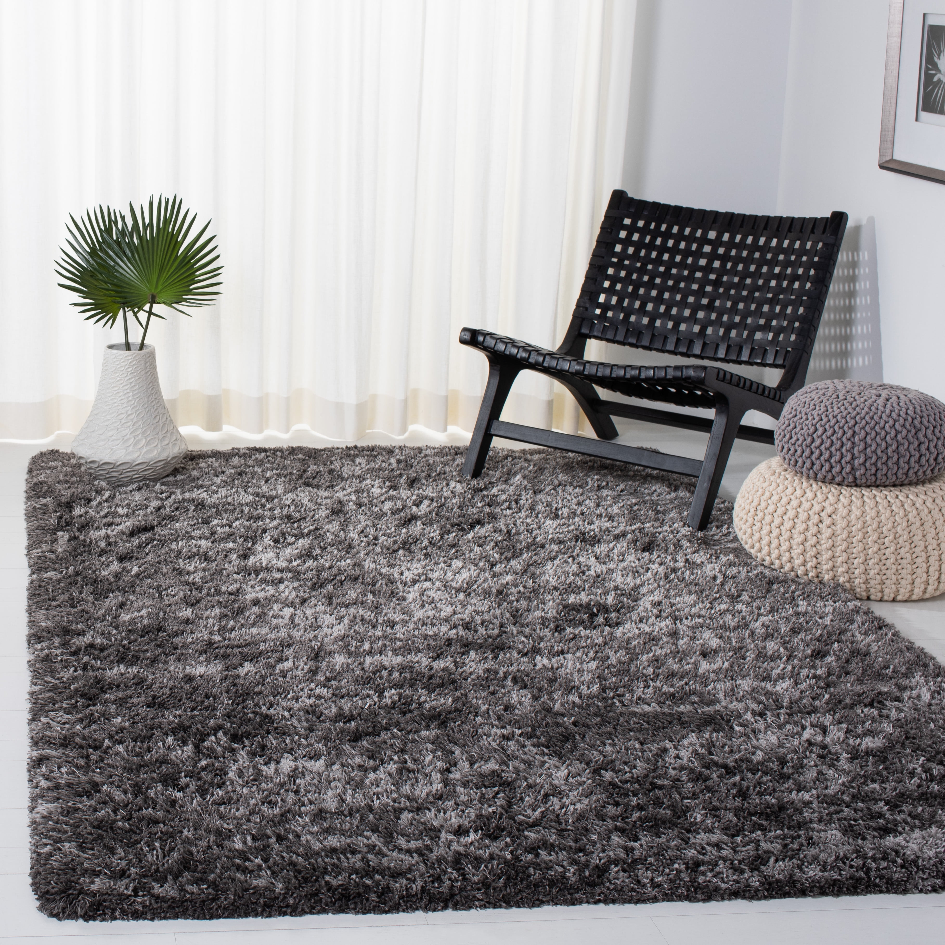 SAFAVIEH Iceland Issie Abstract Shag Area Rug, Dark Grey/Ivory, 4' x 6 ...