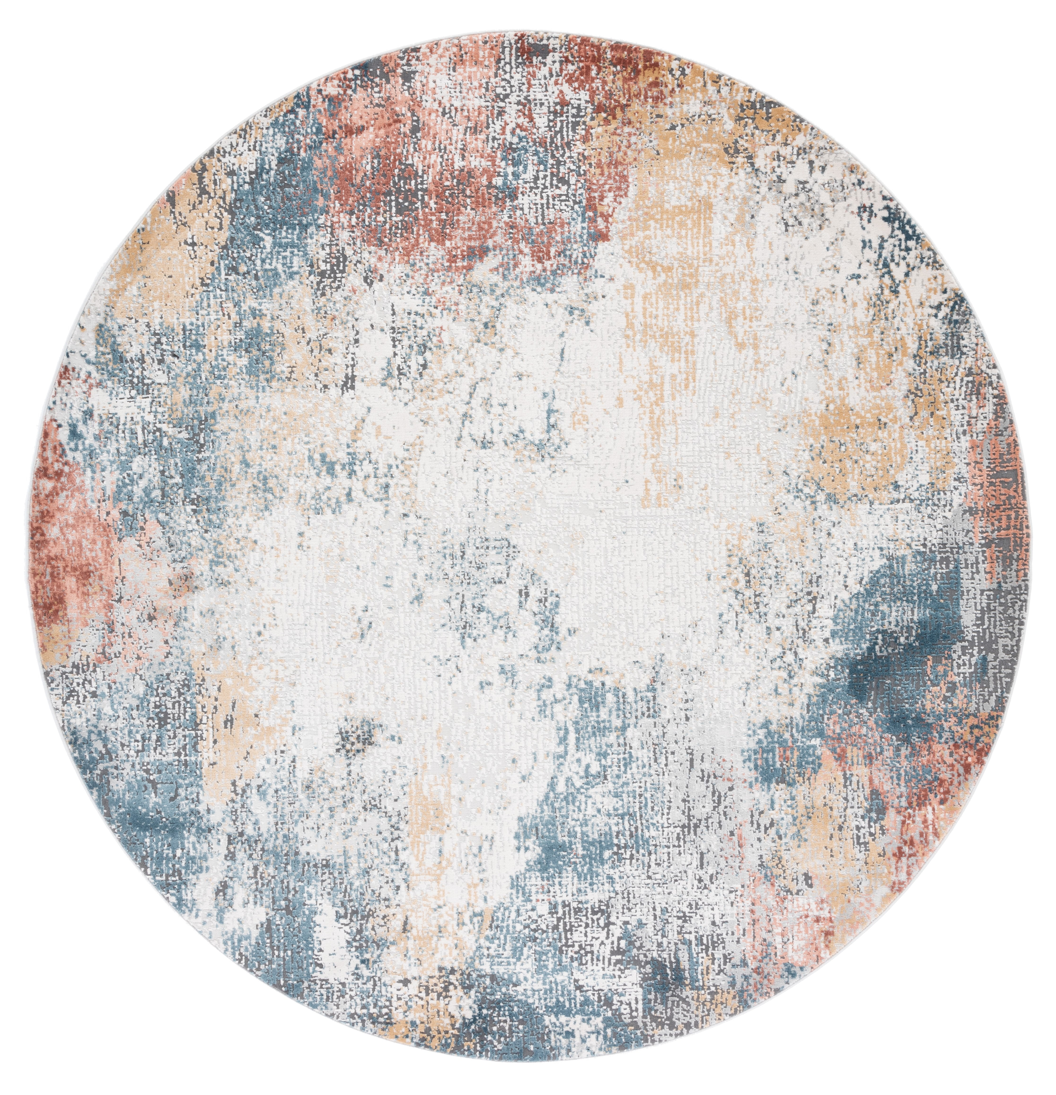 SAFAVIEH Invista Fowler Abstract Area Rug, Ivory/Multi, 6'7" x 6'7 ...