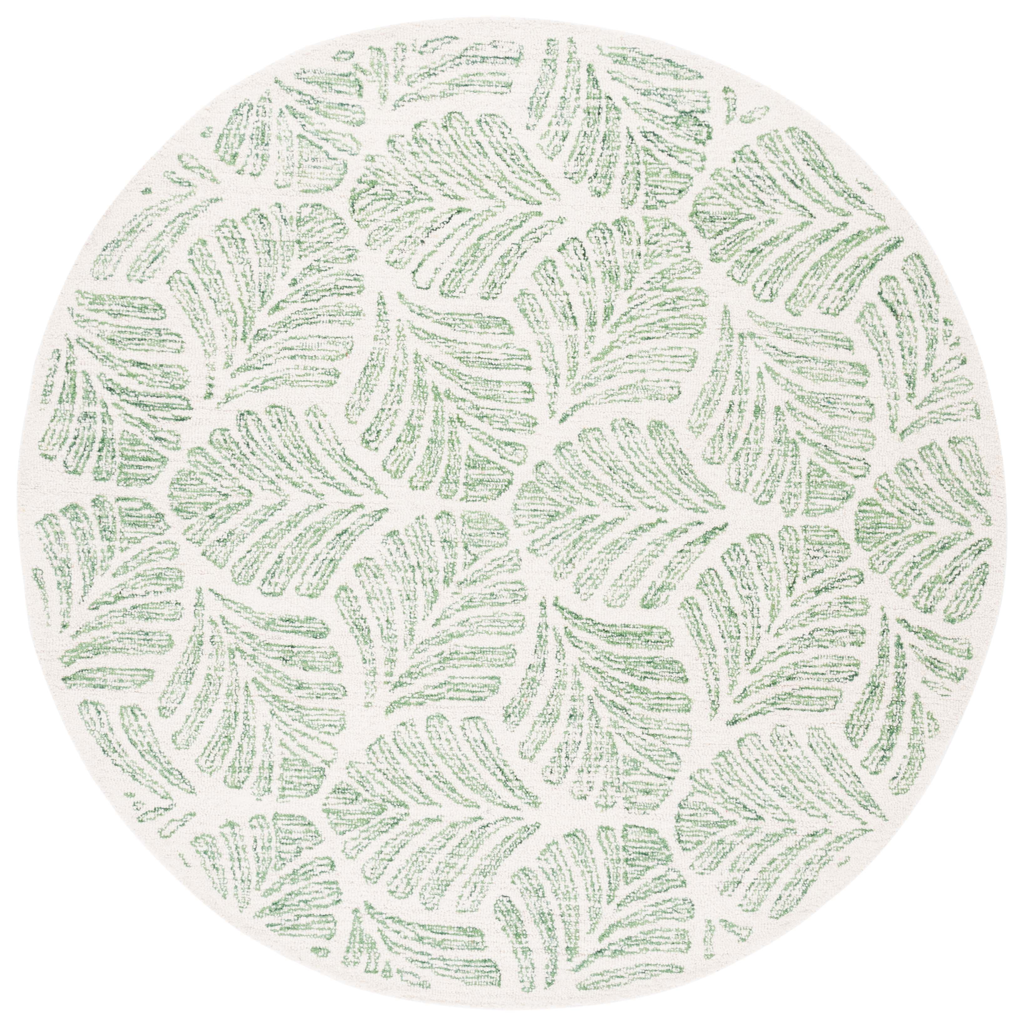 SAFAVIEH Jardin Cyan Leaves Area Rug, Ivory/Green, 7' x 7' Round ...