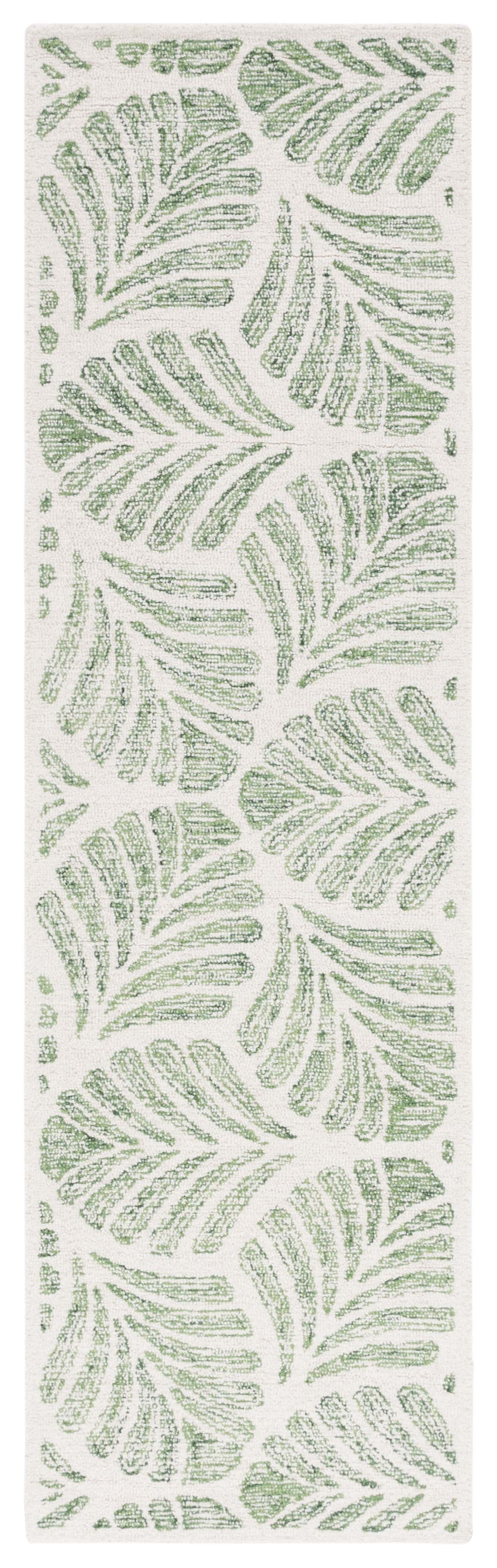 SAFAVIEH Jardin Cyan Leaves Runner Rug, Ivory/Green, 2'3" x 11 ...