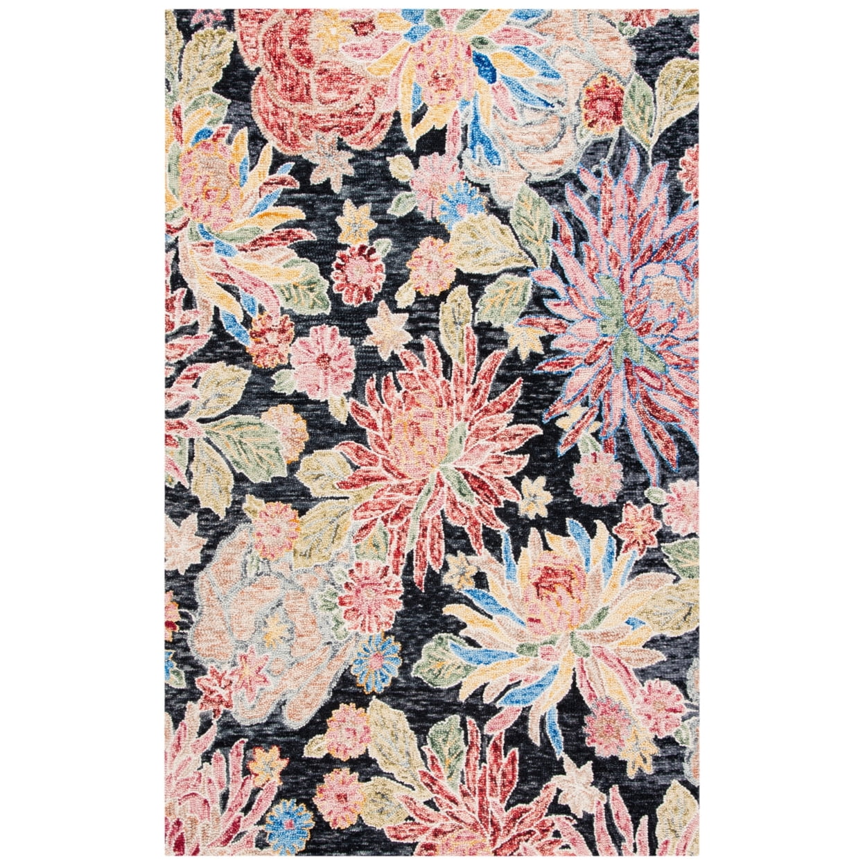 SAFAVIEH Jardin Dahila Floral Area Rug, Charcoal/Red, 6' x 6' Square ...