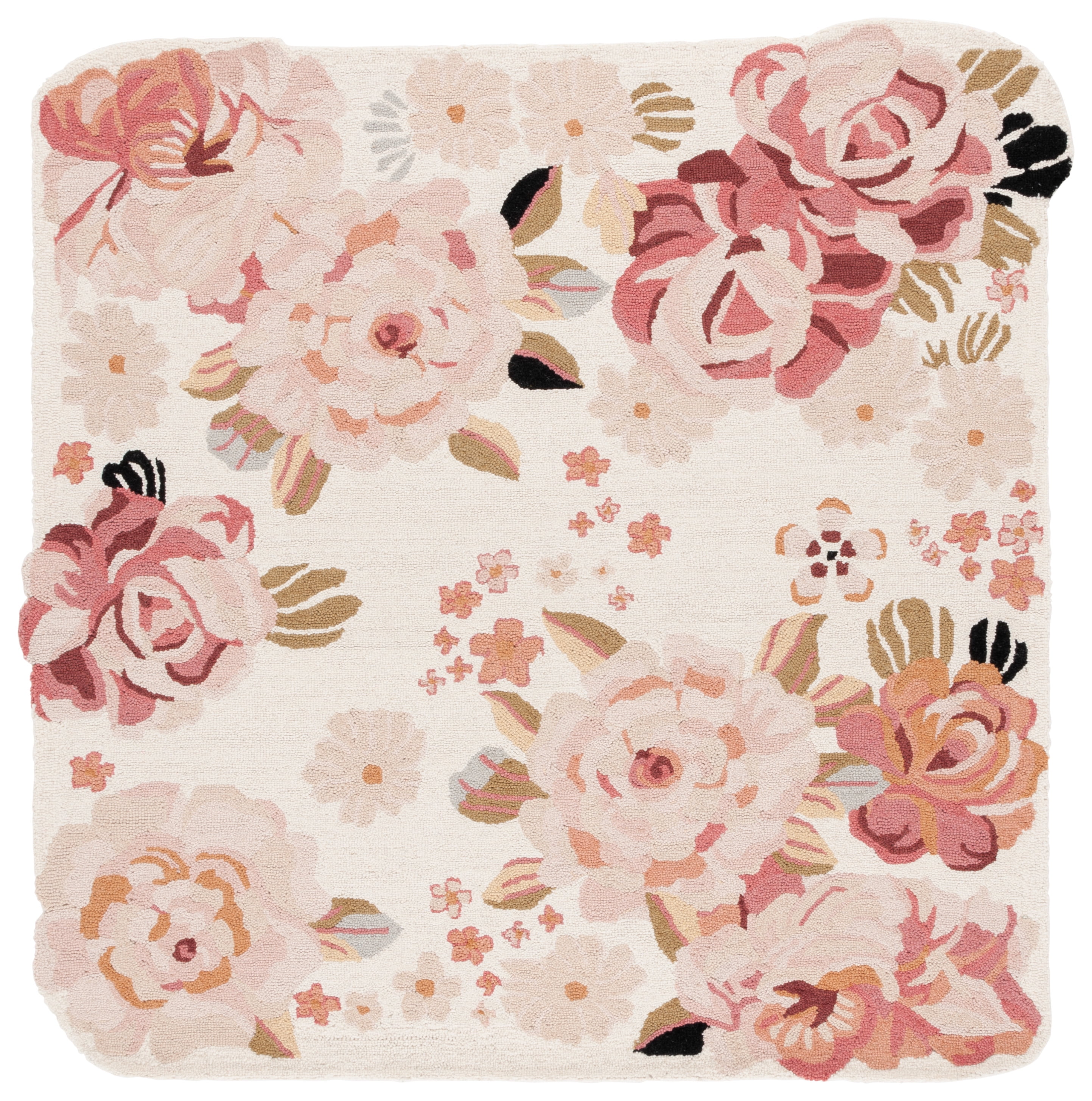 SAFAVIEH Jardin Denton Floral Area Rug, Ivory/Pink, 6' x 6' Square ...