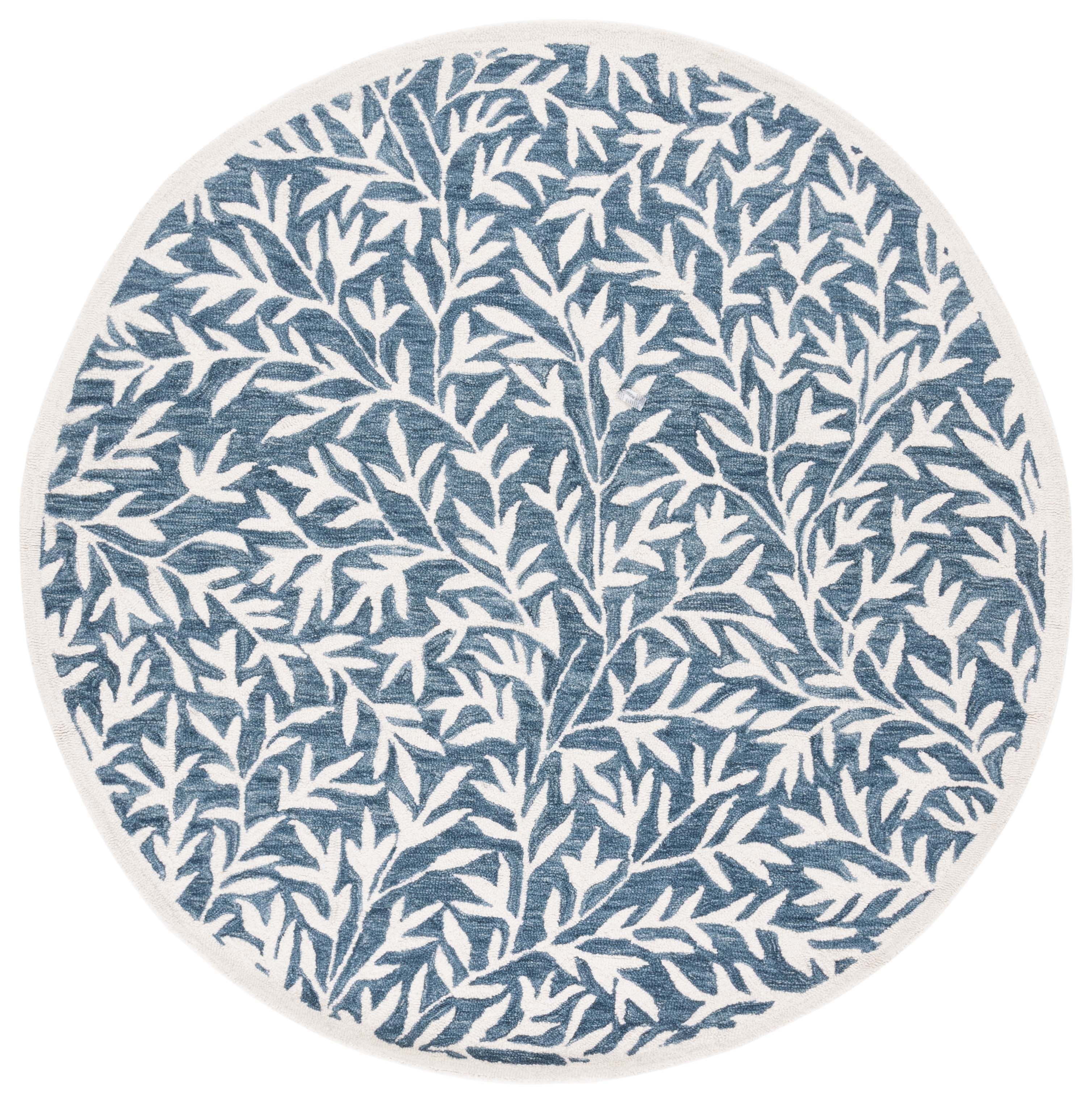 SAFAVIEH Jardin Zahara Floral Area Rug, Blue/Ivory, 6' x 6' Round ...