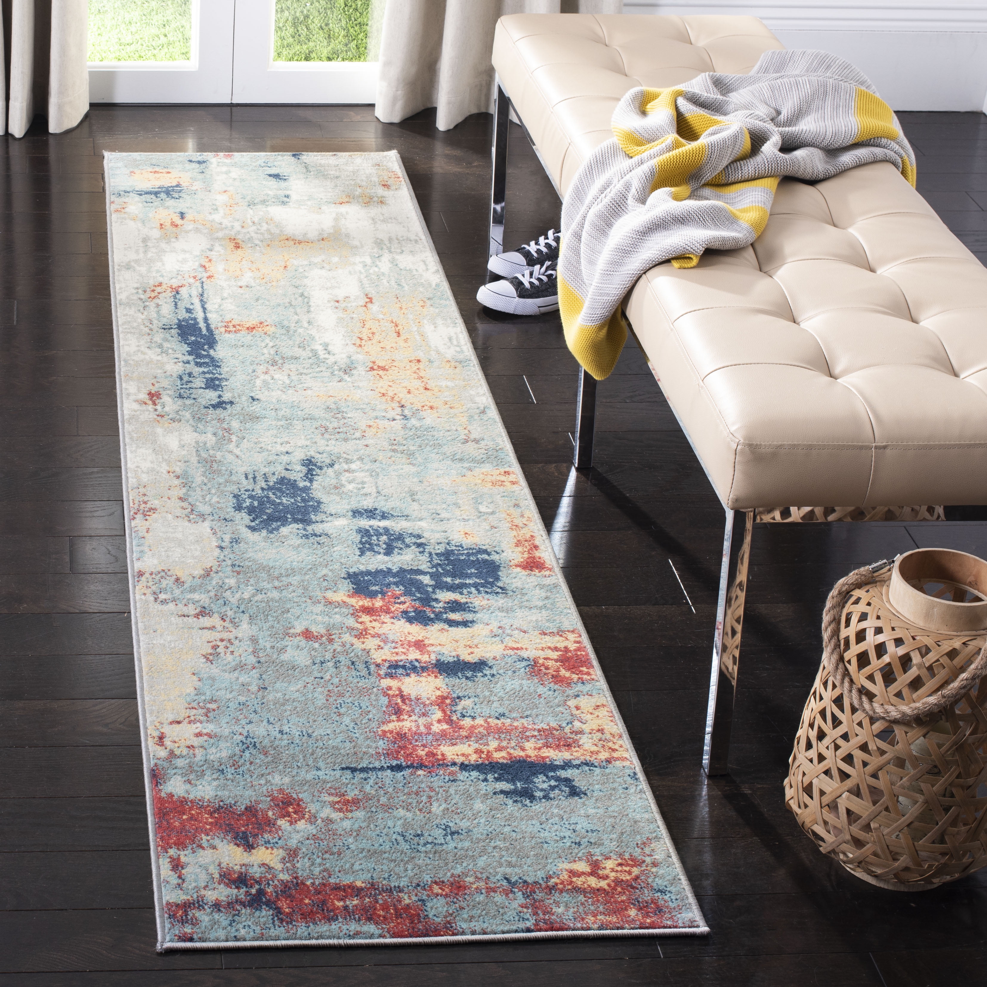 SAFAVIEH Jasper Alvina Abstract Overdyed Runner Rug, Grey/Red, 2' x 10 ...