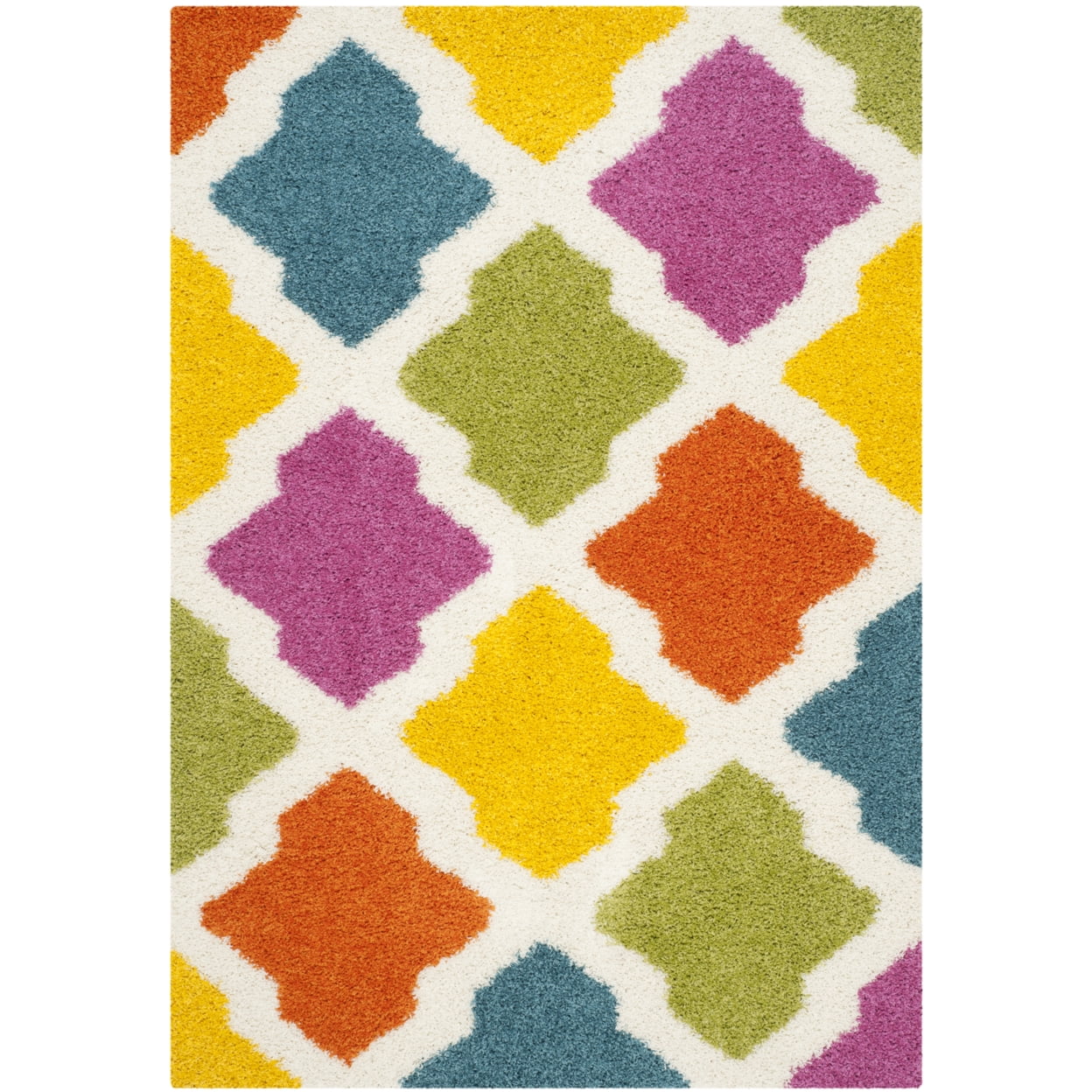 SAFAVIEH Jaycob Geometric Kids Shag Area Rug, Ivory/Multi, 5'3" x 7'6 ...