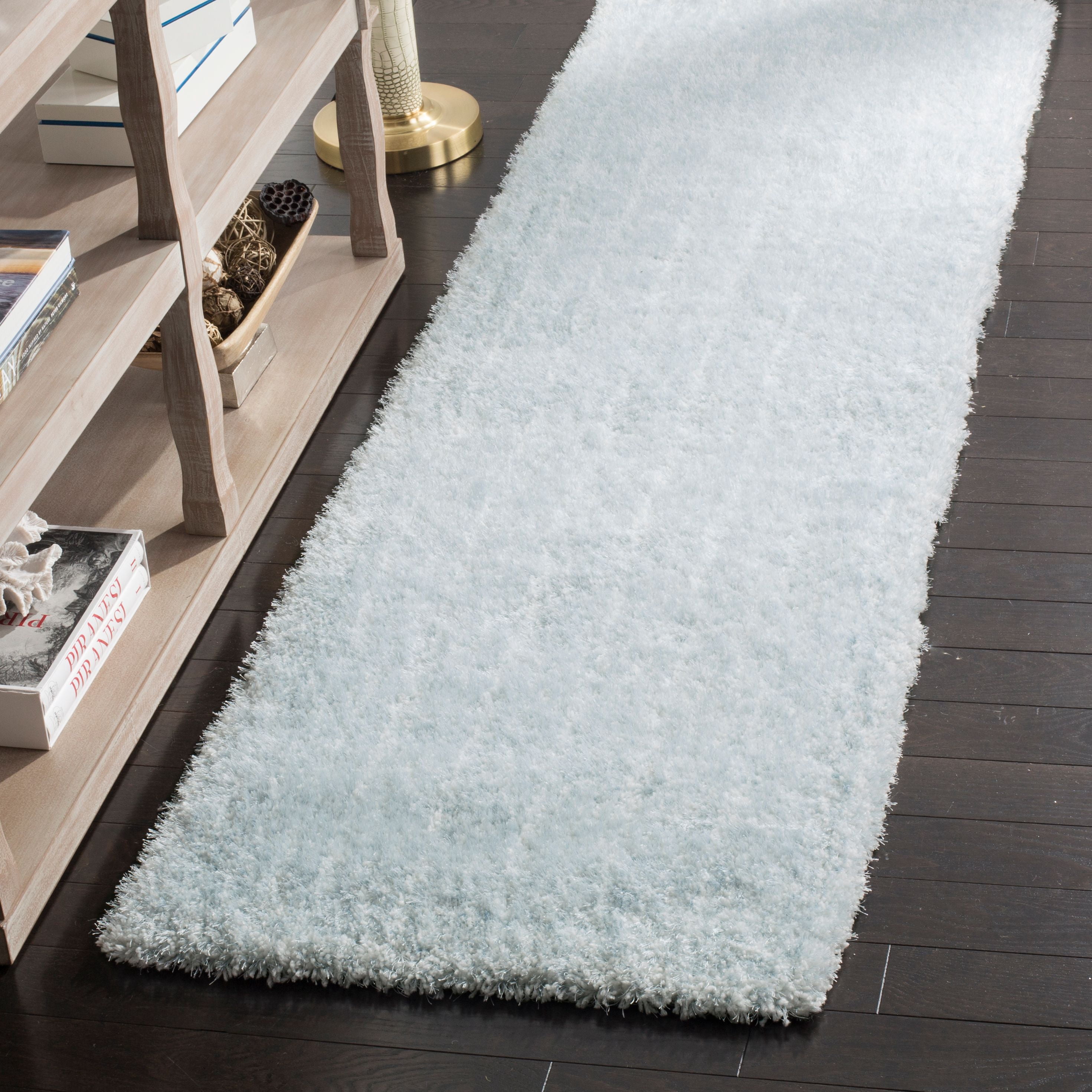 SAFAVIEH Joella Solid Plush Polyester Shag Runner Rug, Aqua/Light Blue ...