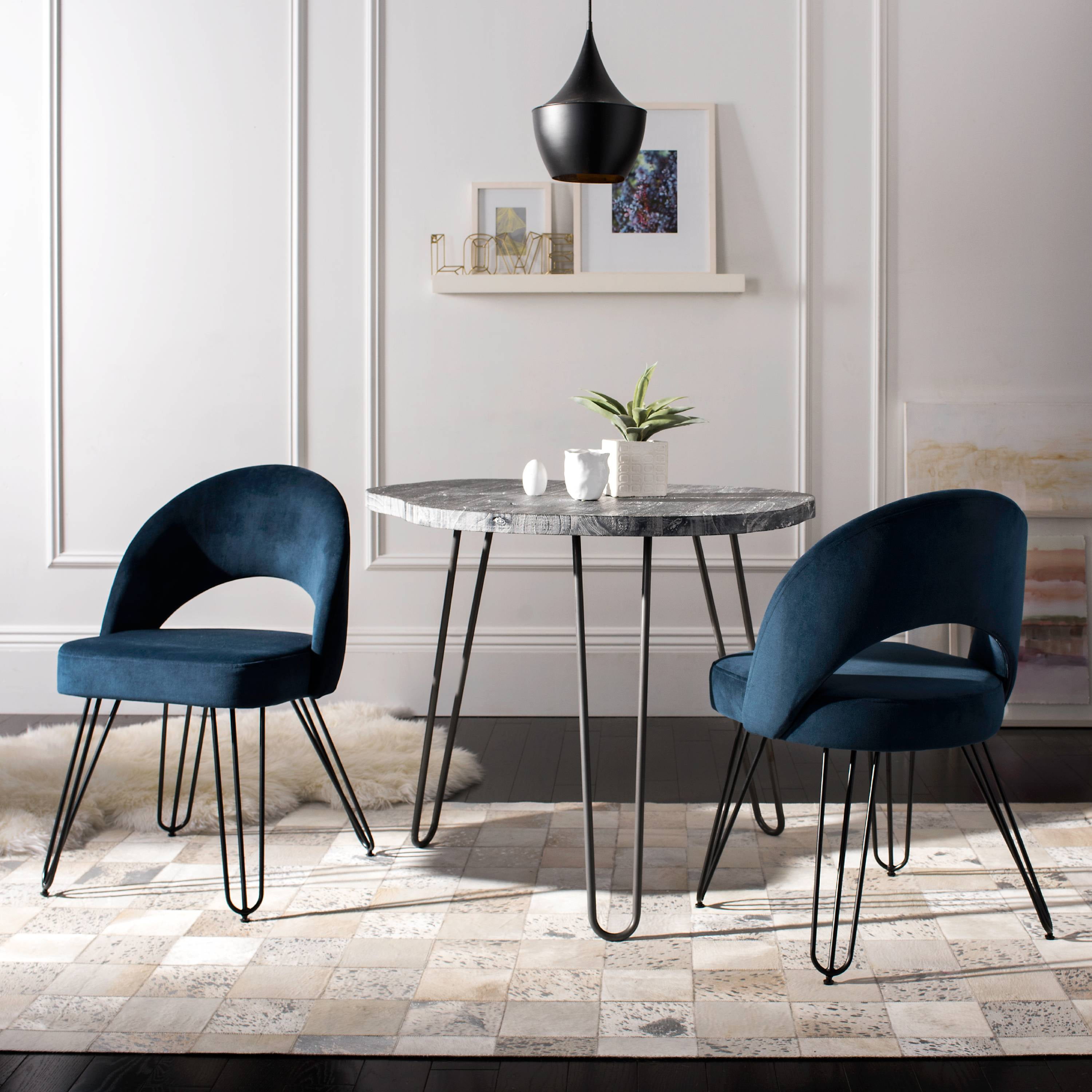 SAFAVIEH Jora Velvet Retro Side Chair Set of 2 Navy - Walmart.com
