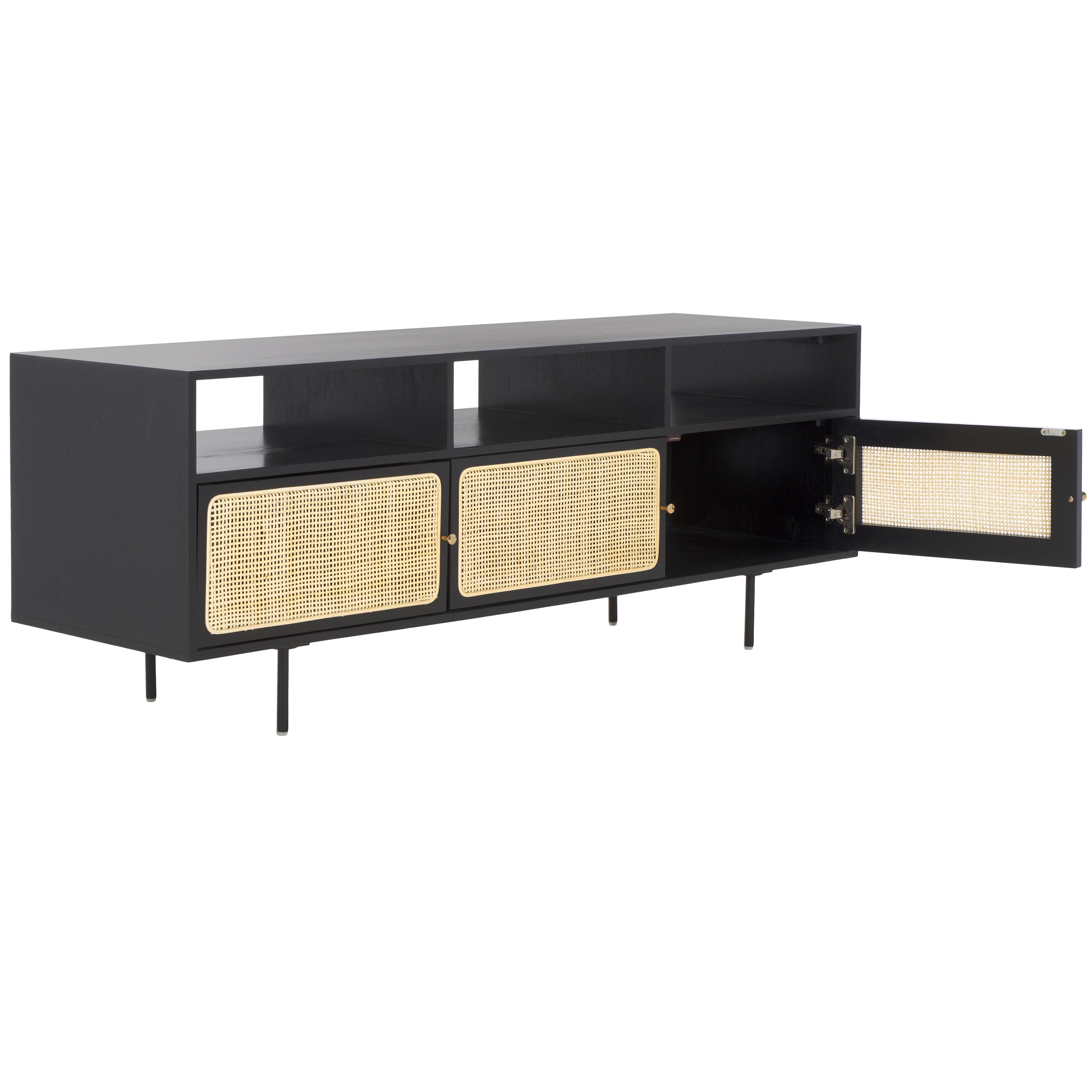 SAFAVIEH Karol 3 Door Cane Media Stand, Black/Natural/Black Legs (54.3 ...