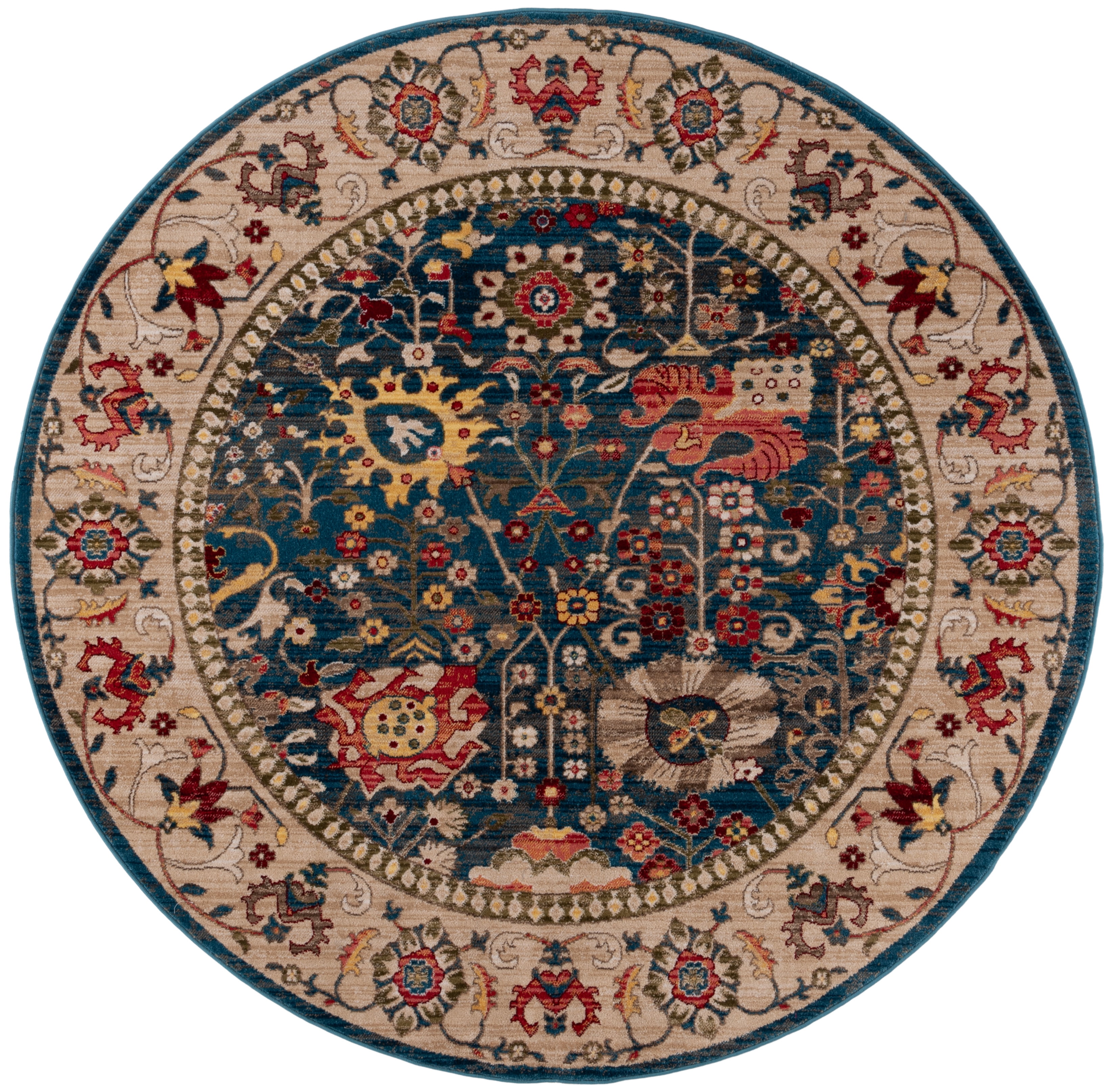SAFAVIEH Kashan Vaska Oriental Area Rug, Blue/Tan, 8' x 8' Round ...