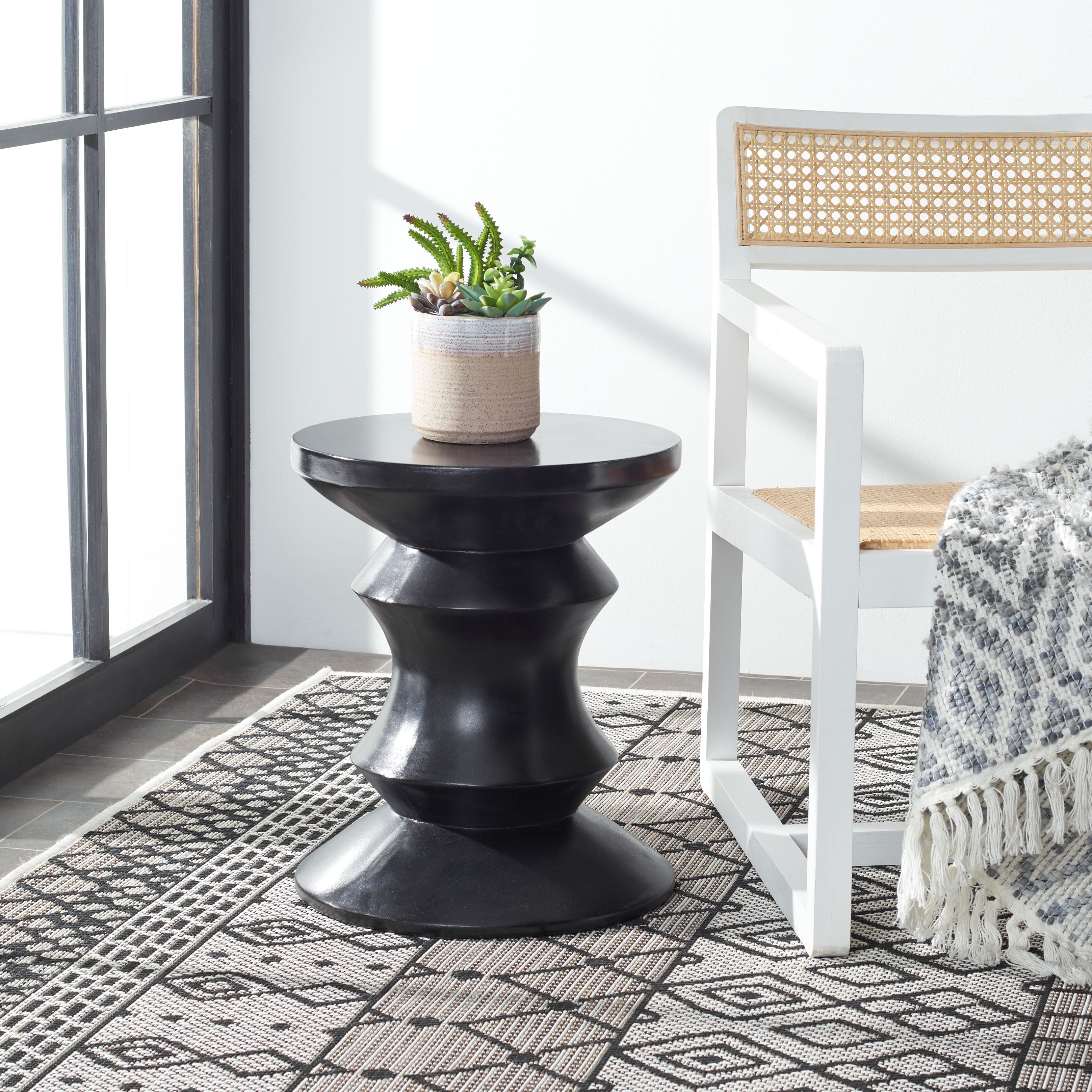 SAFAVIEH Katara Outdoor Patio Concrete Accent Stool, Black - Walmart.com
