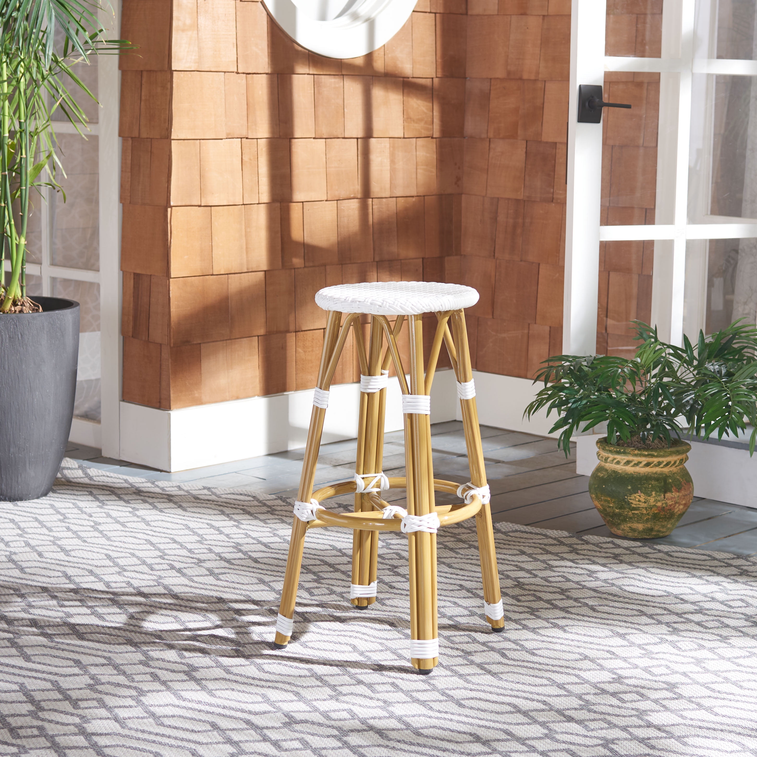 SAFAVIEH Kelsey Outdoor Patio Rattan Bar Stool, White - Walmart.com