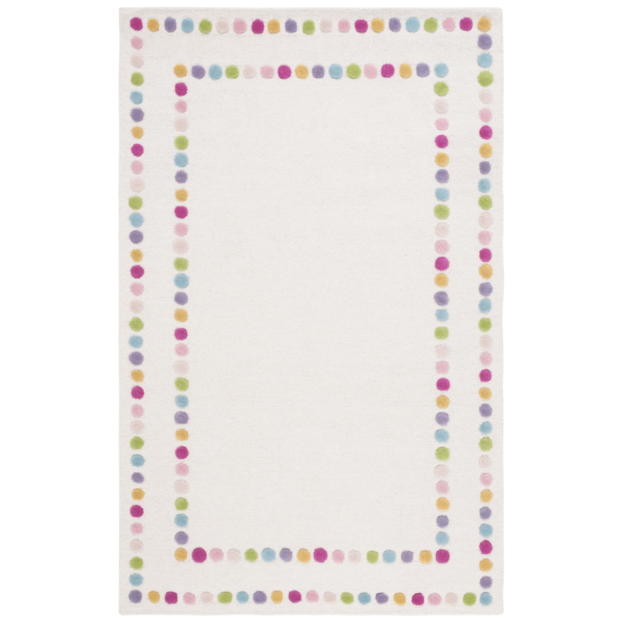 SAFAVIEH Kids Bordered Bold Polka Dots Area Rug, Ivory/Pink, 5' x 5 ...