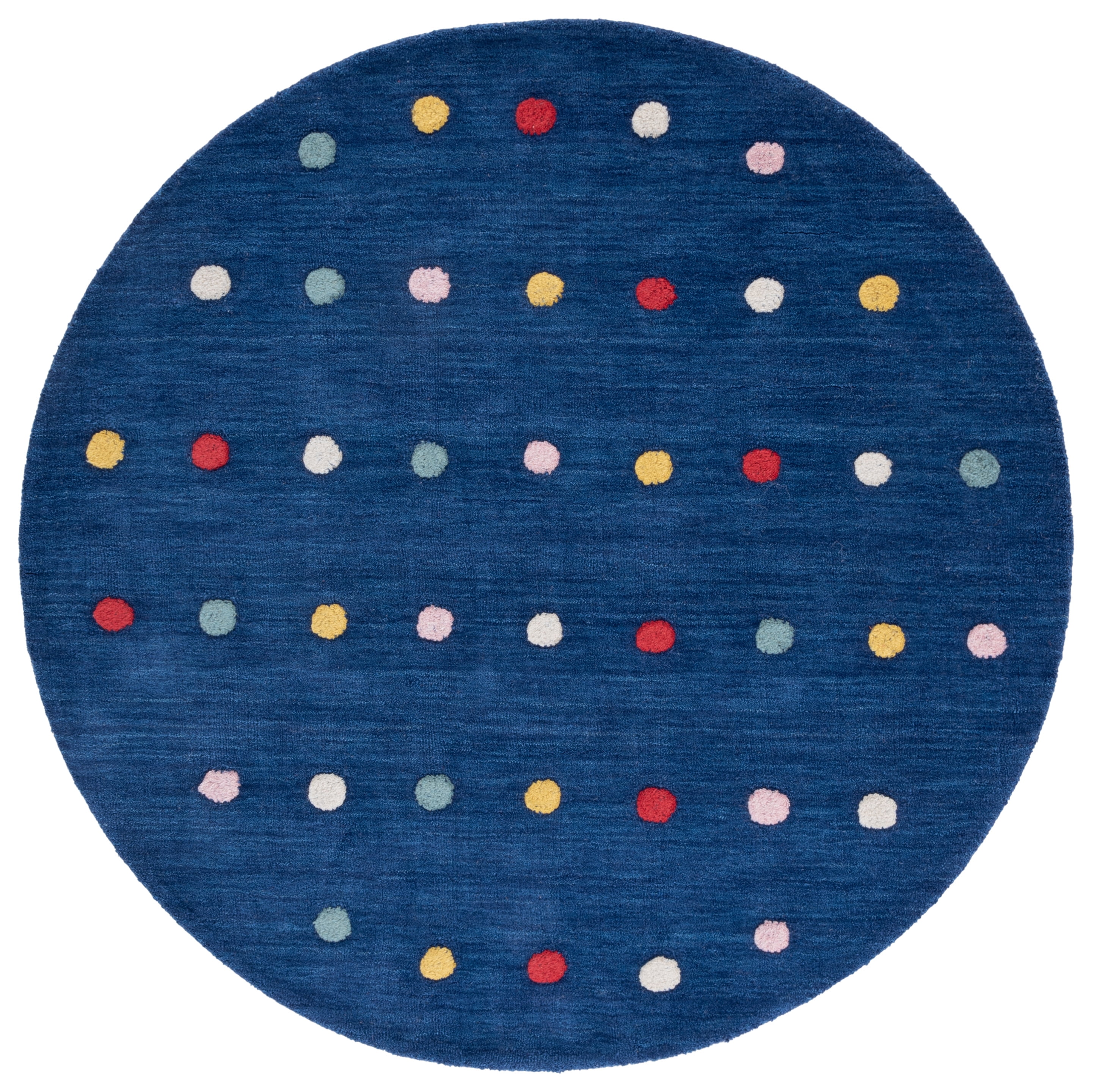 SAFAVIEH Kids Colorful Polka Dots Area Rug, Navy, 3' x 3' Round ...