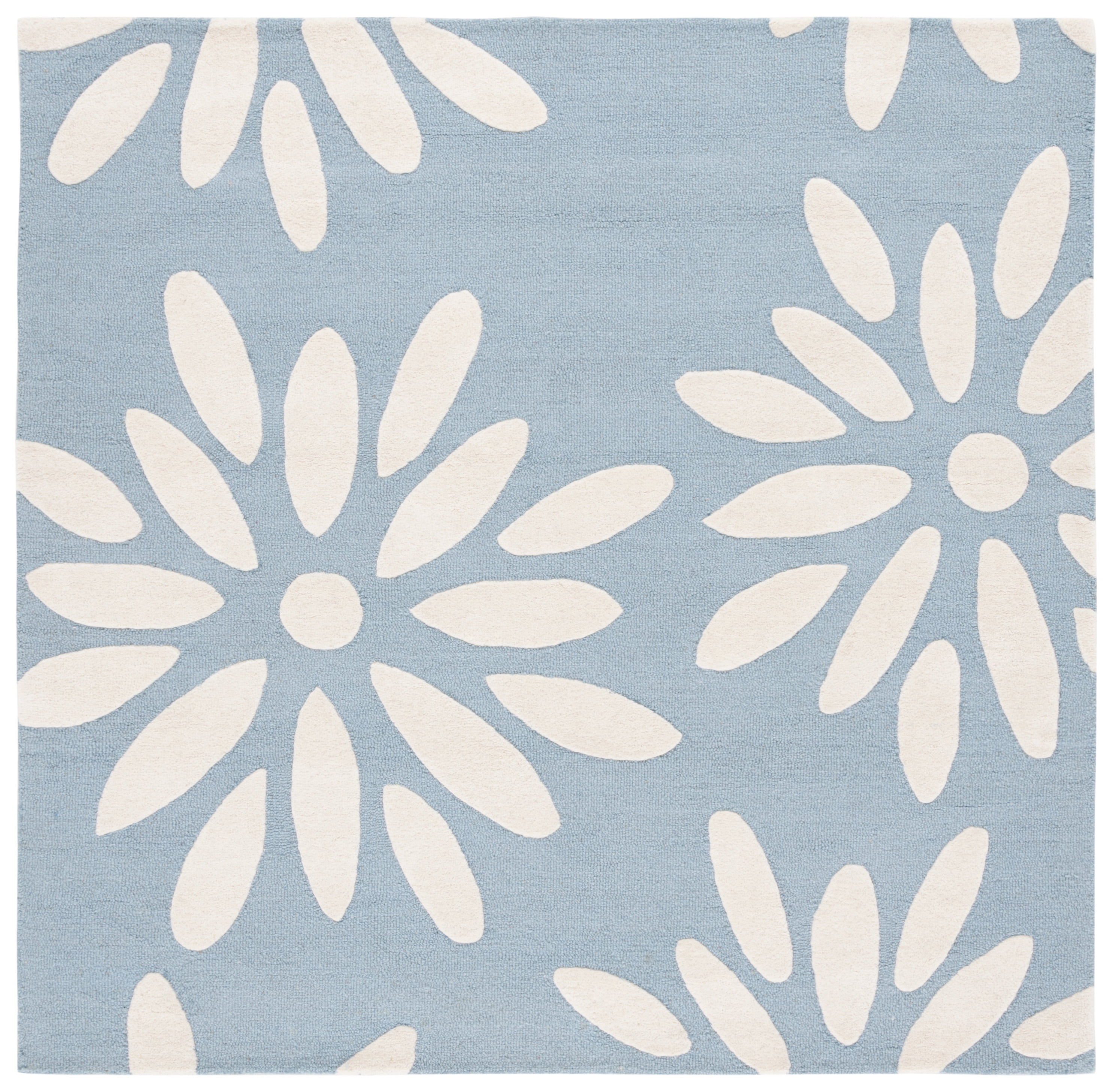 SAFAVIEH Kids Daisy Flowers Wool Area Rug, Light Blue/Ivory, 6' x 6 ...