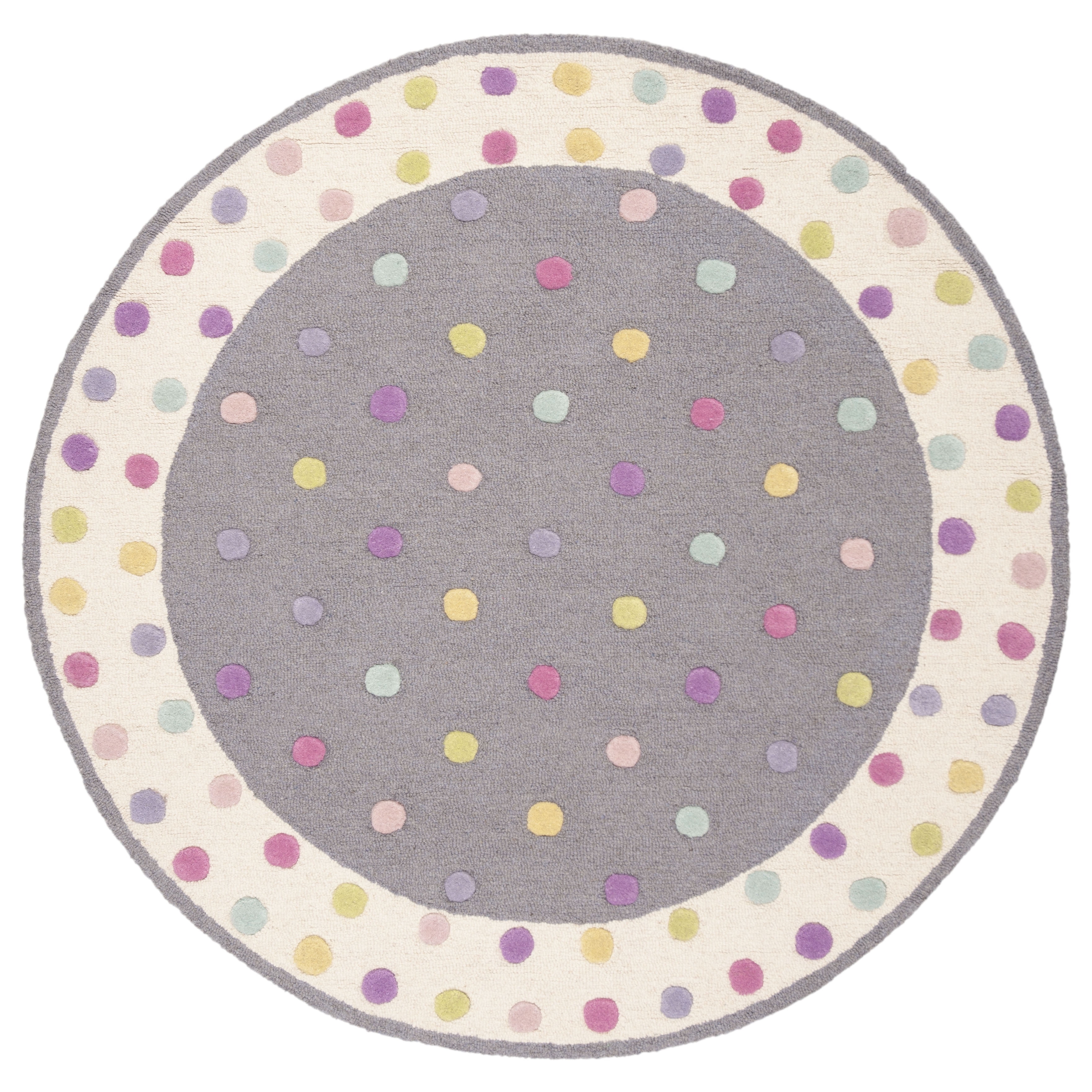 SAFAVIEH Kids Rainbow Polka Dots Area Rug, Grey/Multi, 3' x 3' Round ...